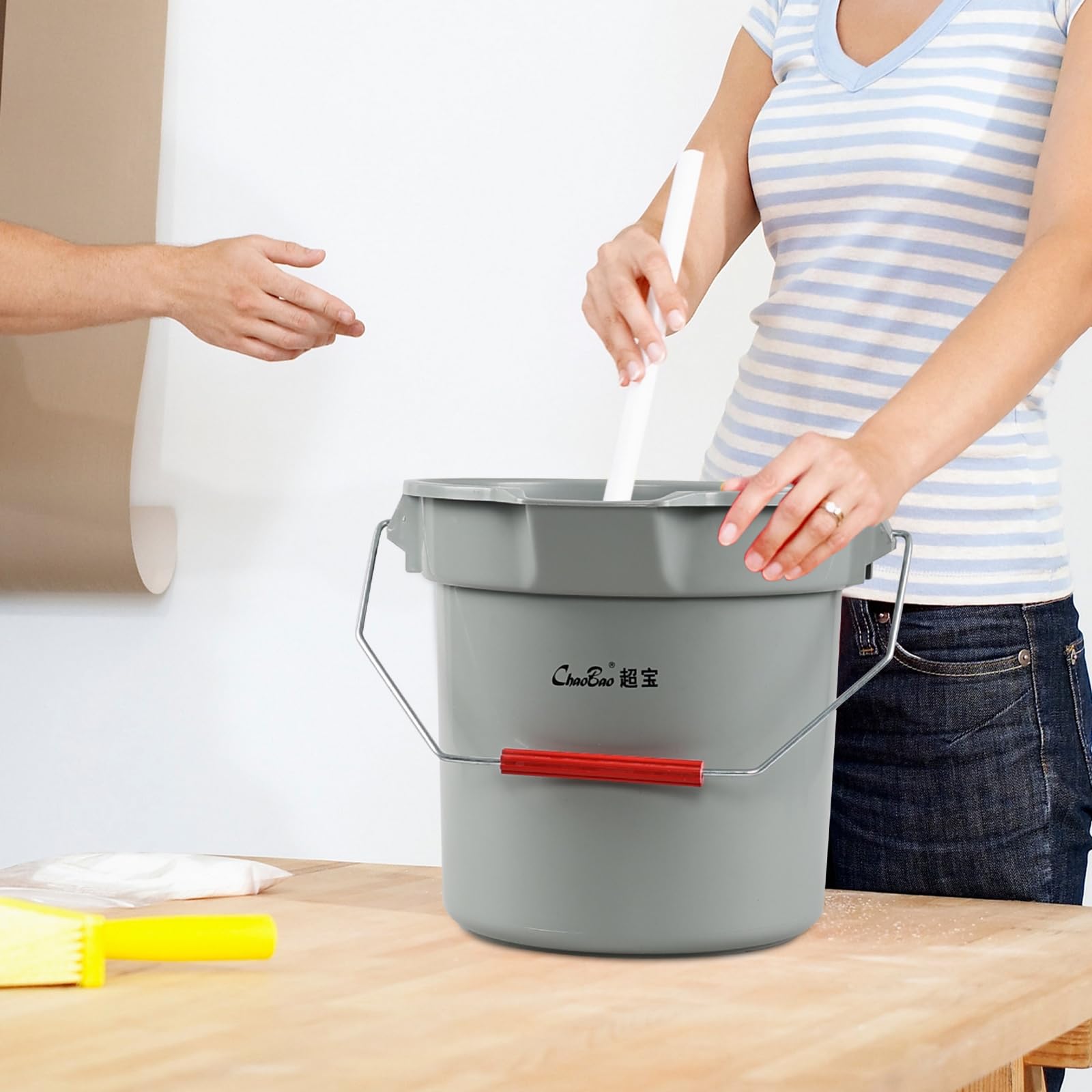 Morcte 3.5 Gallon Heavy Duty Plastic Cleaning Bucket Pail with Portable Handle, 4 Pack Commercial Round Utility Cleaning Pail, Gray