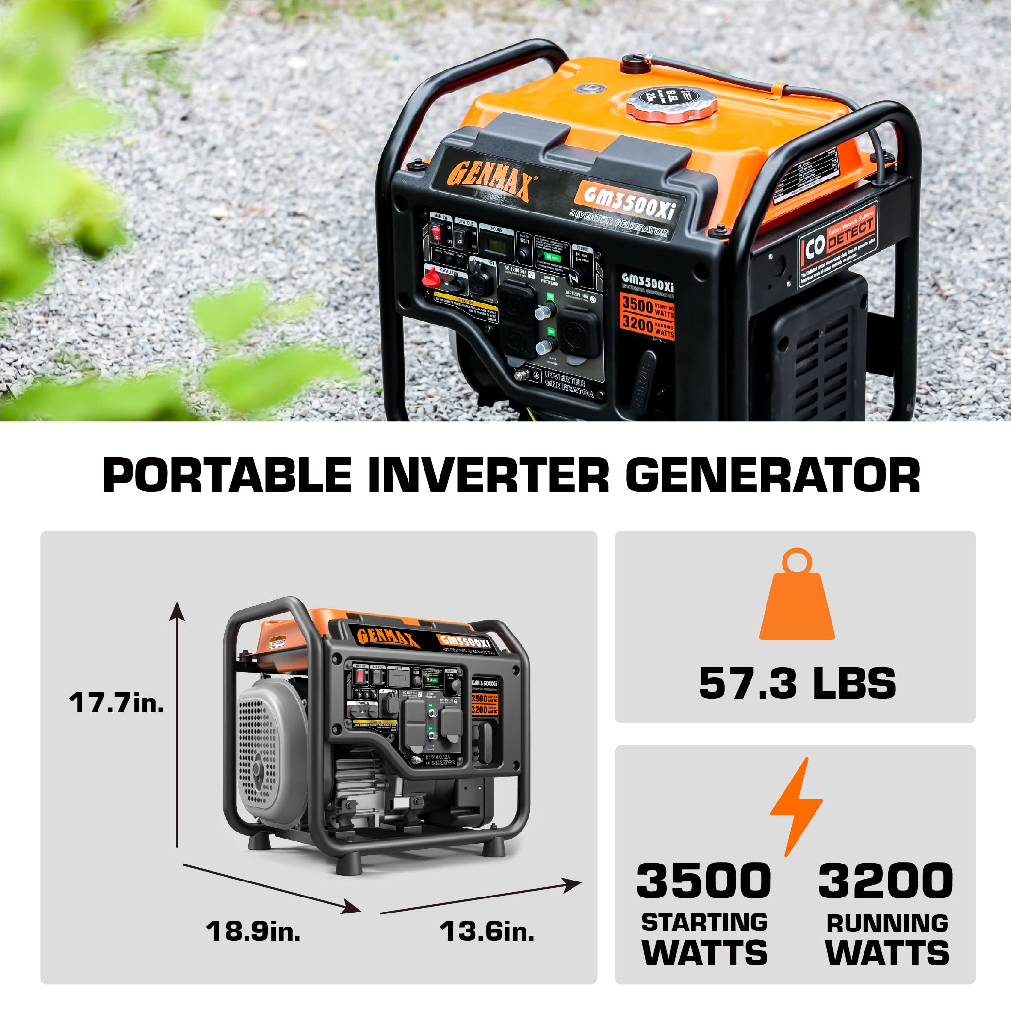 GENMAX GM3500Xi Open Frame RV Ready Inverter Generator-3500 Peak Watts-Gas Powered,Quiet Technology, EPA Compliant