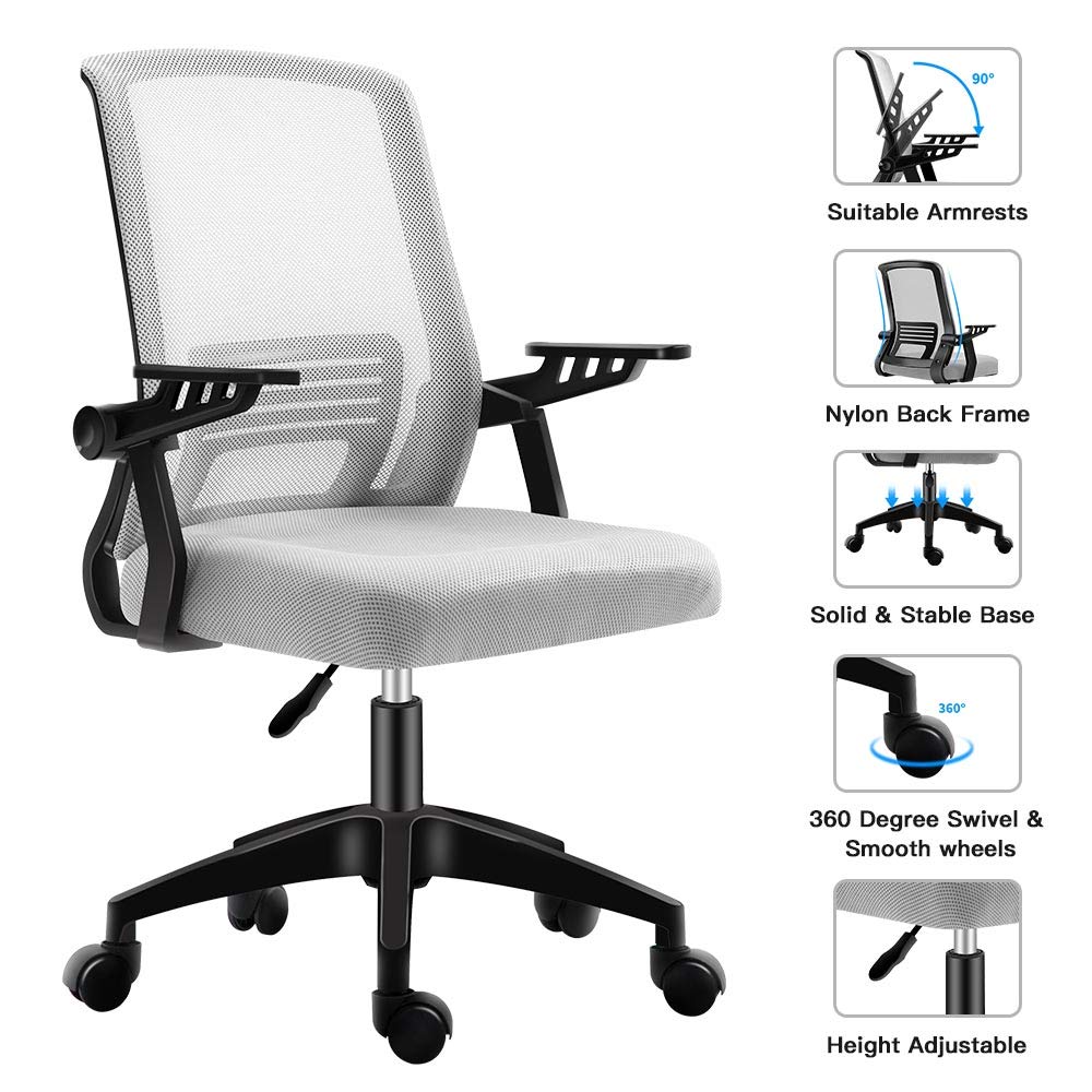 Ergonomic Office Chair, mesh Computer Desk Chair with Wheels Rolling Chair for Home Office Modern Cheap Comfy Office Chairs with arms Height Adjustable Back Lumbar Support Grey Task Chair (Grey)
