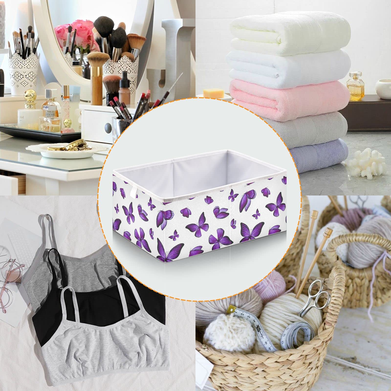 Kigai Watercolor Purple Butterfly Cube Storage Bin, Large Foldable Organizer Basket for Toys, Shelves, Laundry, Nursery -11 x 11 x 11 in