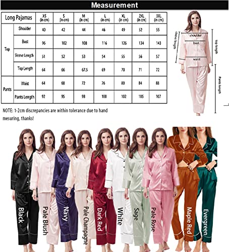 WJing Yi Jia Womens Pajama Set Silk Satin Pajamas Long 2pc Pjs Button Down Sleepwear Pj Set Loungewear