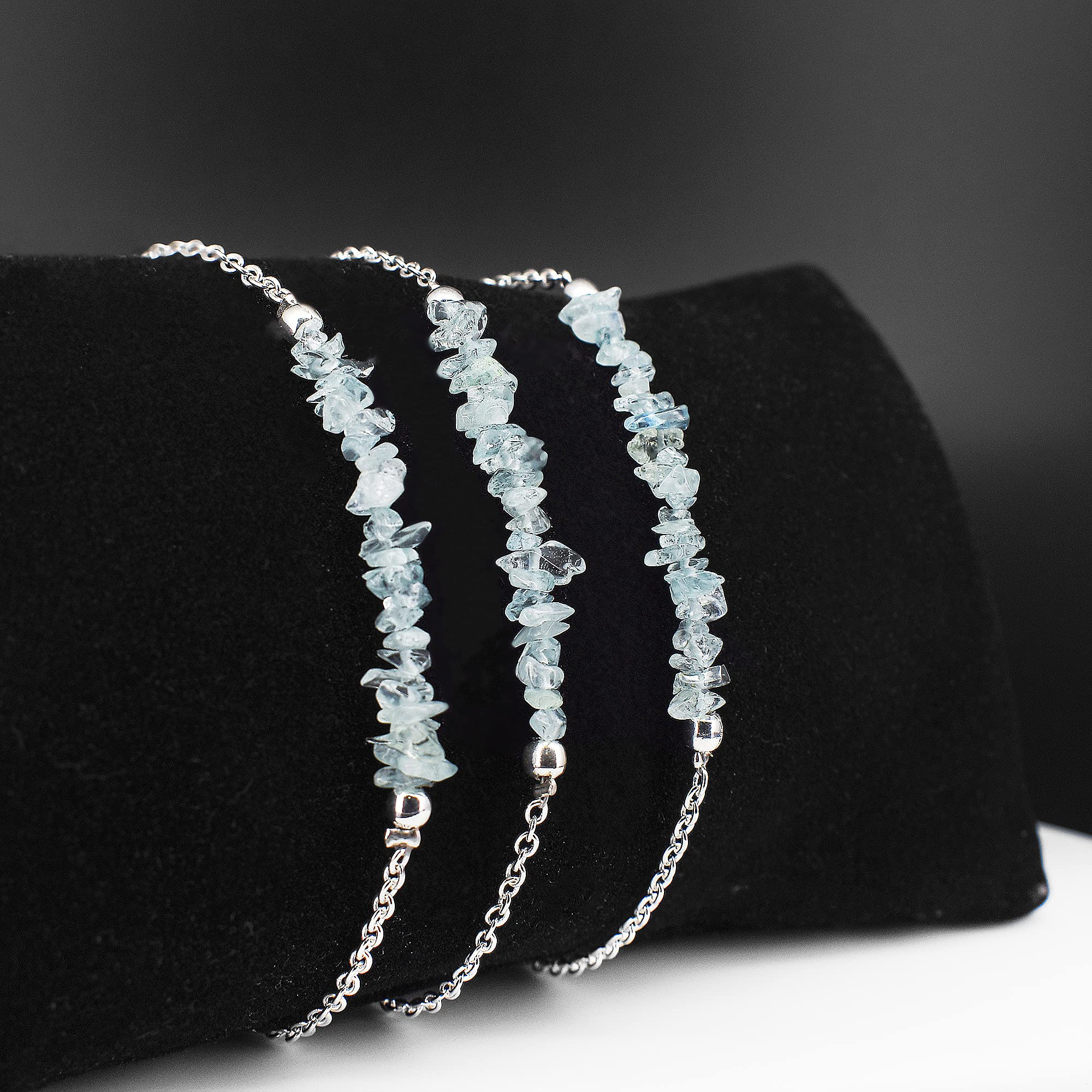 Gempires Natural Aquamarine Chips Bar Bracelet, March Birthstone, Energy Healing Crystals, Gift for Her, Gemstone Jewelry 8 inch (Aquamarine)