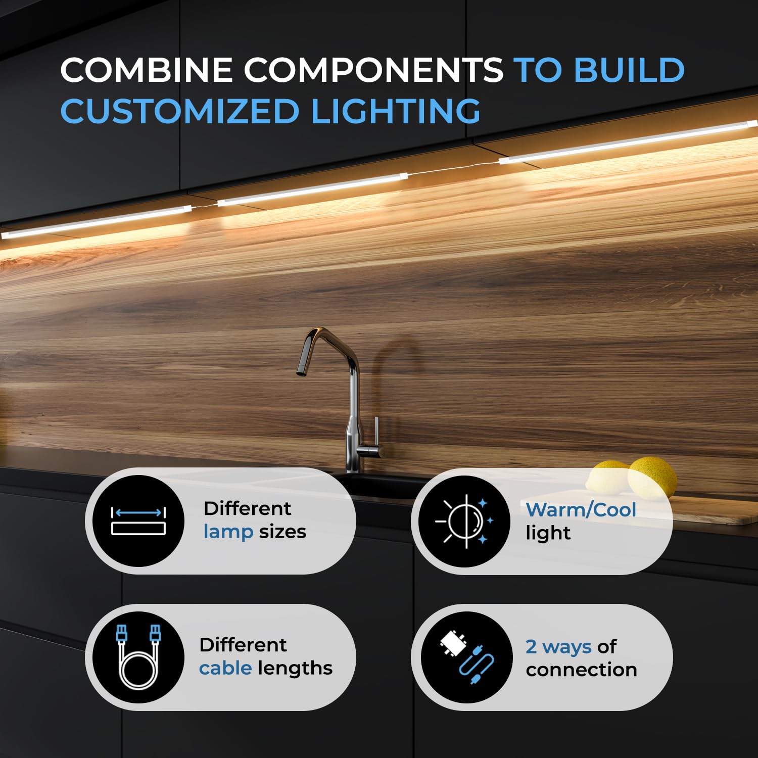 EShine Hand Wave Activated Under Cabinet LED Lighting Kit, Dimmable, 3-Pack 7 in - Touchless Dimming Control, White Under Counter Lights for Kitchen, Garage, Office, Hutch - Warm White (3000K)