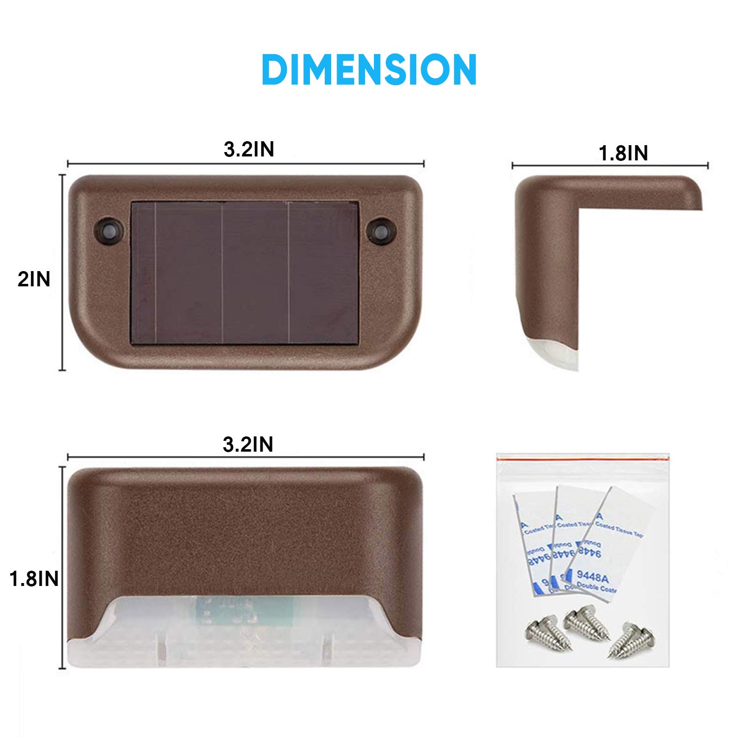 HAFUNA Solar Deck Lights Outdoor, 8Pcs Waterproof LED Solar Powered Step Lamp, Warm White Decorative Lighting Auto On/Off for Stairs Garden Patio Fence Yard