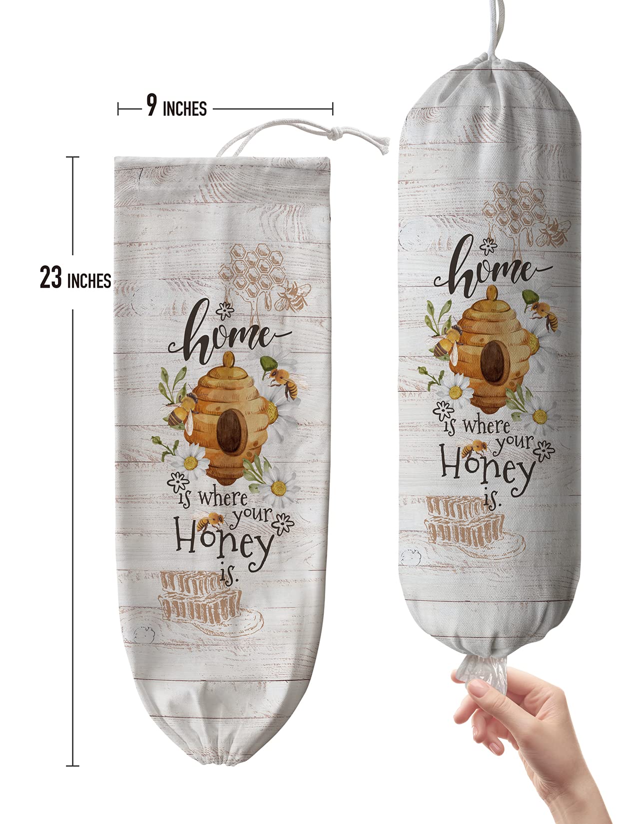 Hglian Farmhouse Plastic Bag Holder Dispenser and Honey Home Grocery shopping bags Storage saver Organizer