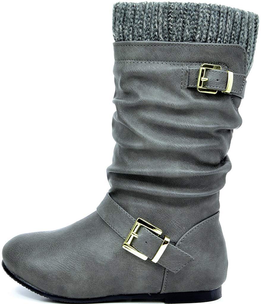 DREAM PAIRS Little Kid KLOUCH Grey Knit Sweater Knee High Winter Boots - 2 M US Little Kid