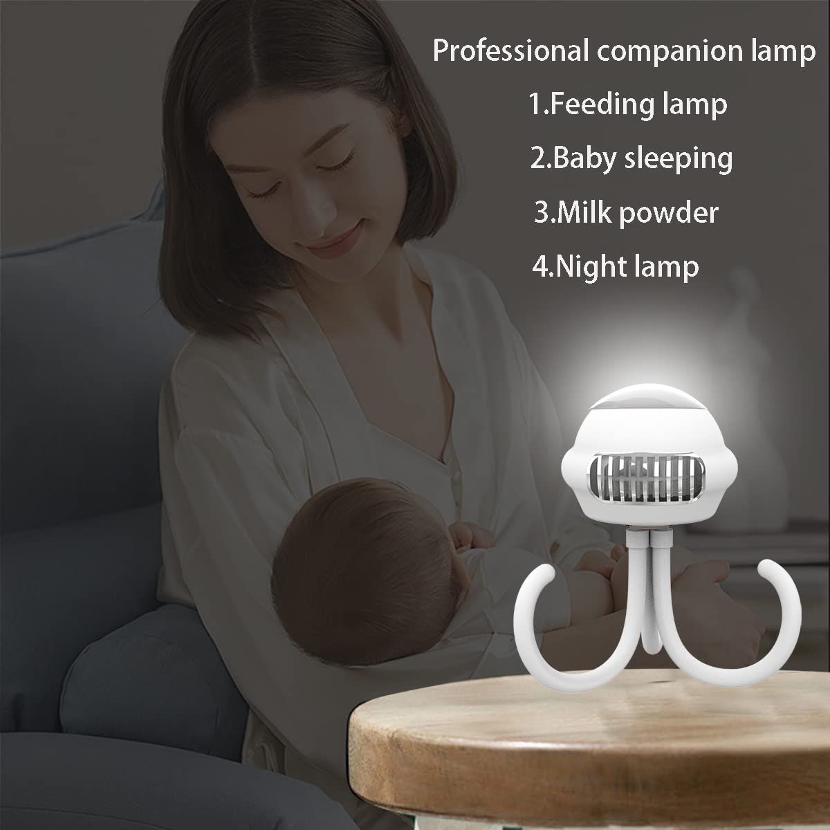HOMEXUP Portable Fan for Travel-Bladeless Fan with Flexible Tripod, Stepless Dimming Led Night Light Stroller Fan, Noise Reduction Technology Design, Suitable for Strollers, Car Seats, Cribs(white)