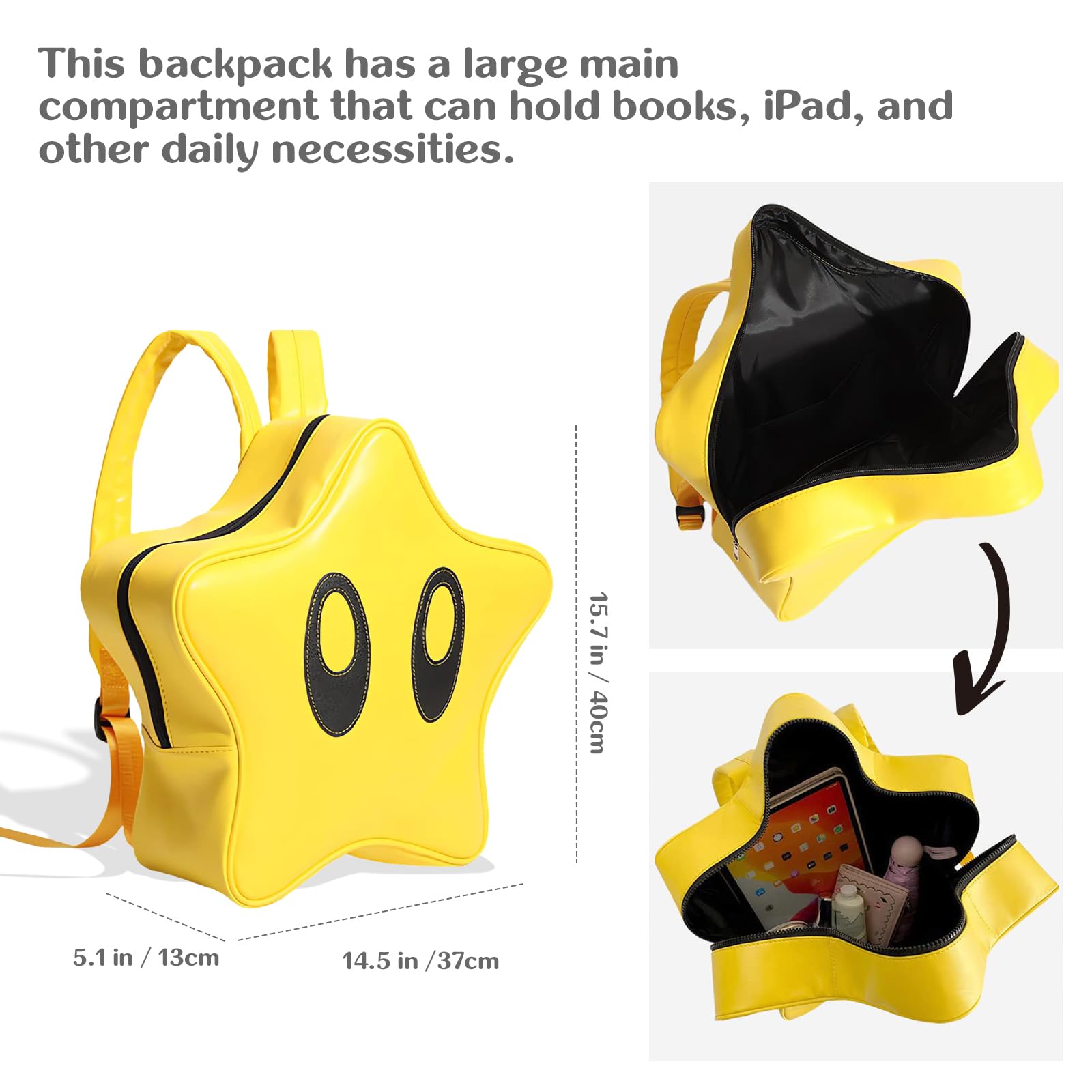 Erhuoxz Cute Cartoon 3D Yellow Star Backpack Y2K Lightweight Waterproof Bookbag Daypack