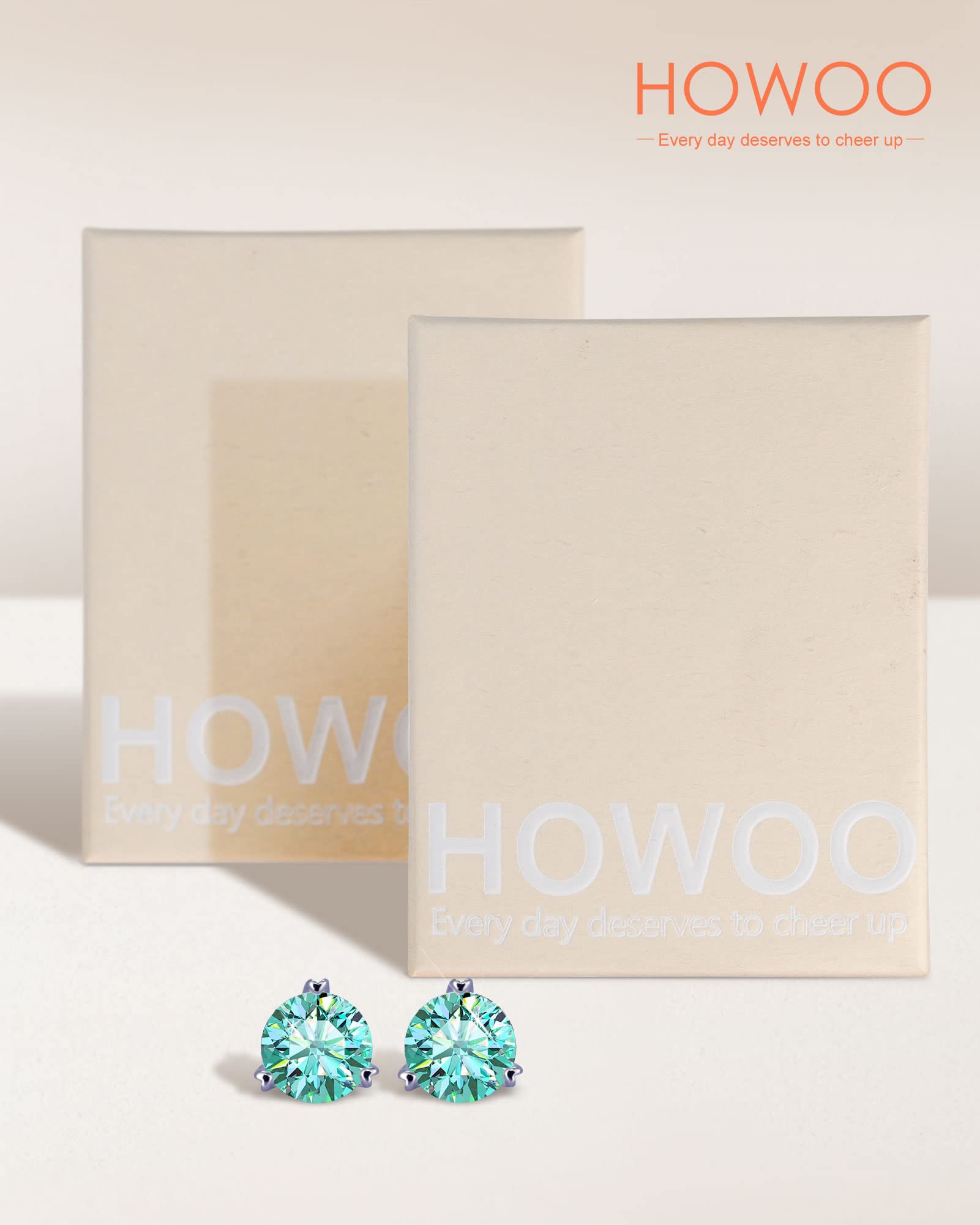 Howoo Moissanite Earrings for Women Men White Gold Plated Sterling Silver Stud Earrings Moissanite Diamond Gifts for Her