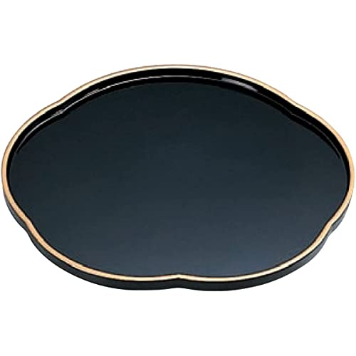 J-Kitchens 8-Inch Plum Shaped Obon (Bon Tray Tray), Black Tenkin, Made in Japan