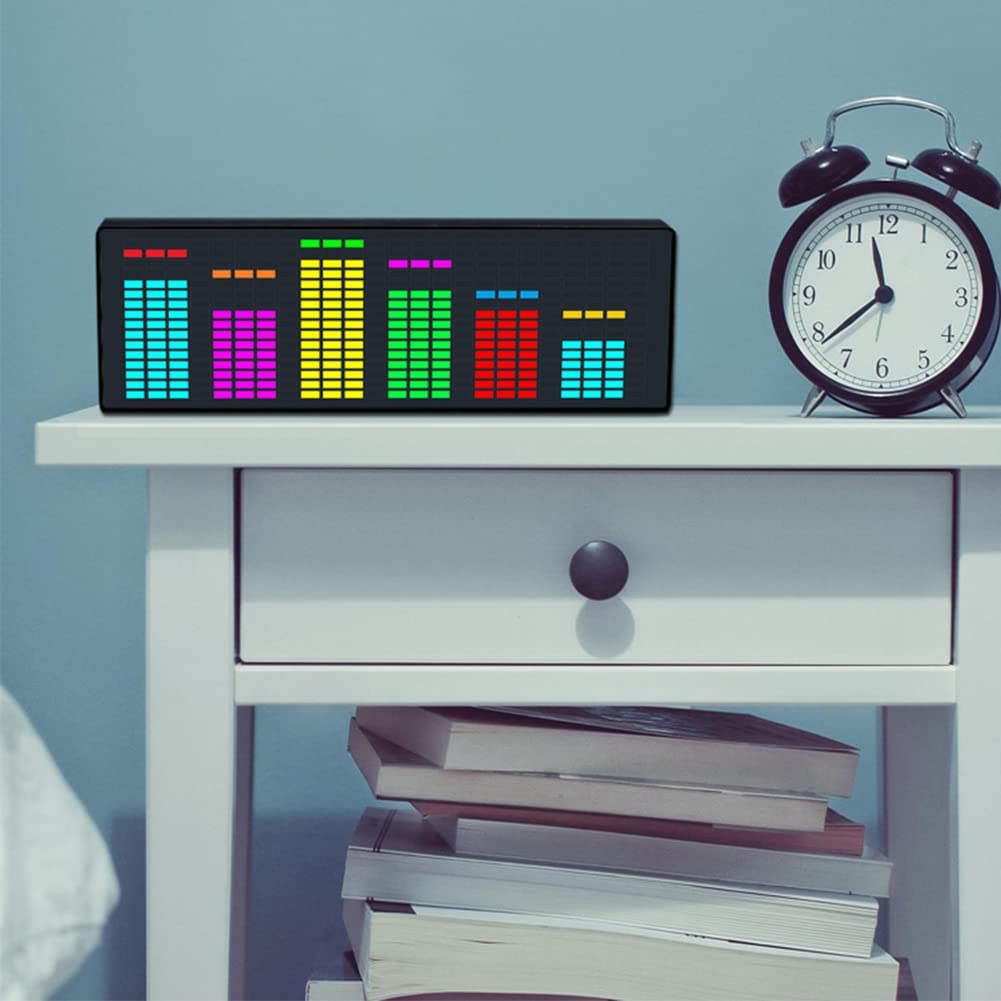 Led Music Spectrum Display,Voice-Activated Pickup Music Rhythm Lights,1624RGB Pickup With 12 Display Modes, 7 Color Modes, Creative Colorful LED Ambient Light black Spectrum voice + wire control