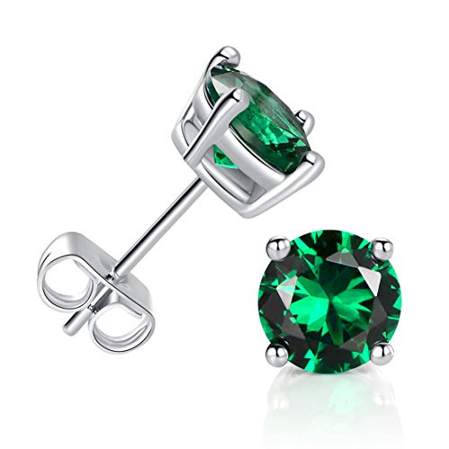 GEMSME 18K White Gold Plated Round Green Sapphire Stud Earrings Pack of 5