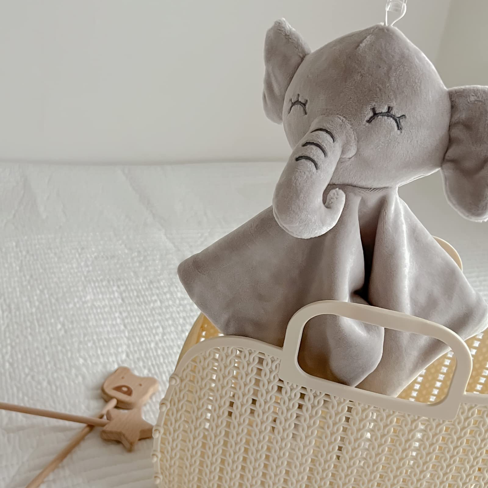 LEBOCADO Baby Security Blanket Soft Minky Dot Fabric Lovey Blanket with Lovely Animal Pattern Backing, Stuffed Plush Cuddle Newborn Blankie (Soothing Towel - Elephant)…