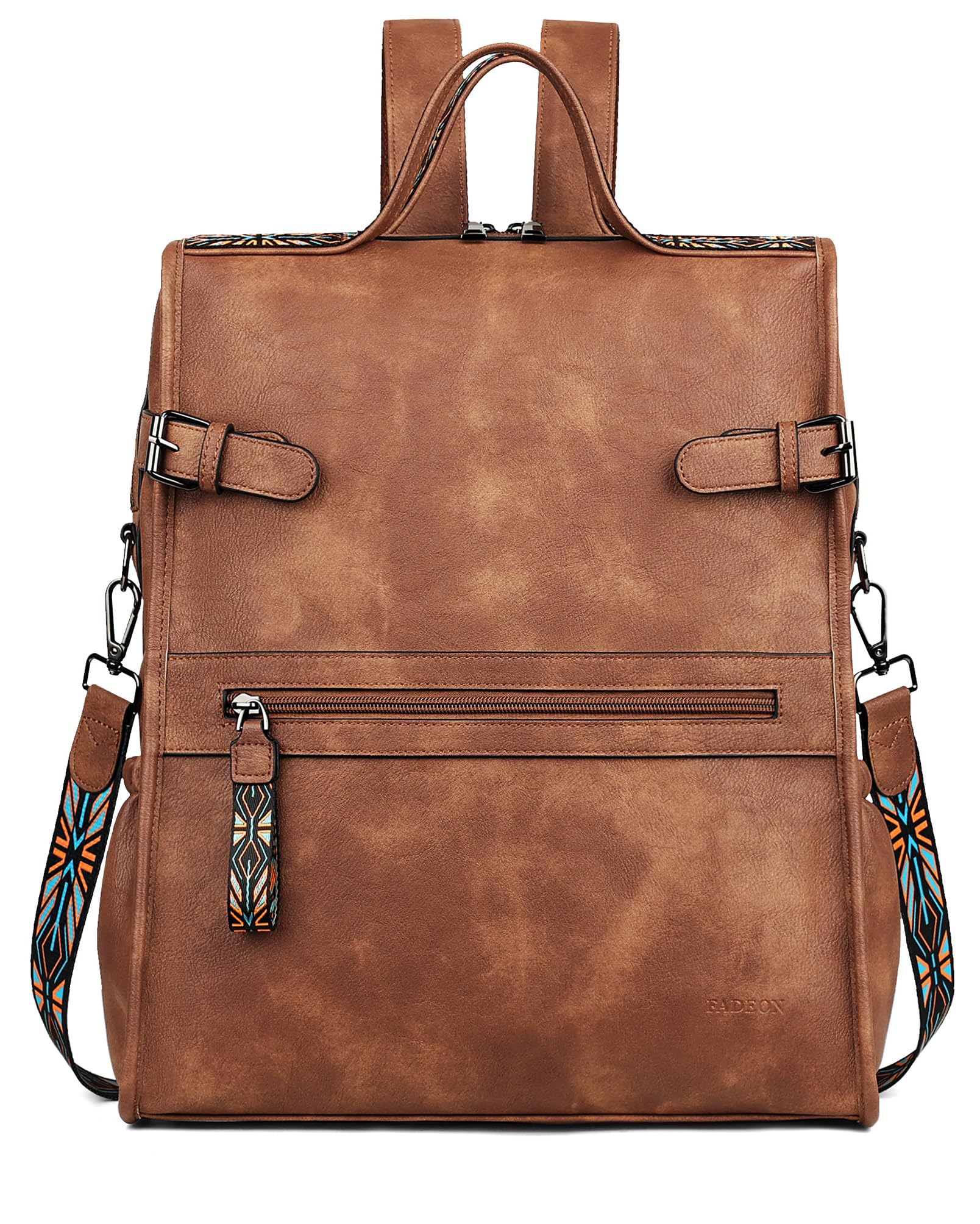 FADEON Leather Laptop Backpack for Women, Designer Ladies Work Travel Computer Backpack with Laptop Compartment Purse Brown