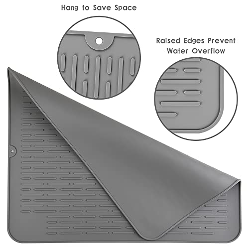 Silicone Dish Drying Mat,Drying Mat for Kitchen Counter, Silicone Trivets/Pot Holders ,Heat Resistant Mat,Easy to Drain and Clean Large Drainboard Mat, Dish Drainer Pad (17.72 x 15.75Inches, black)