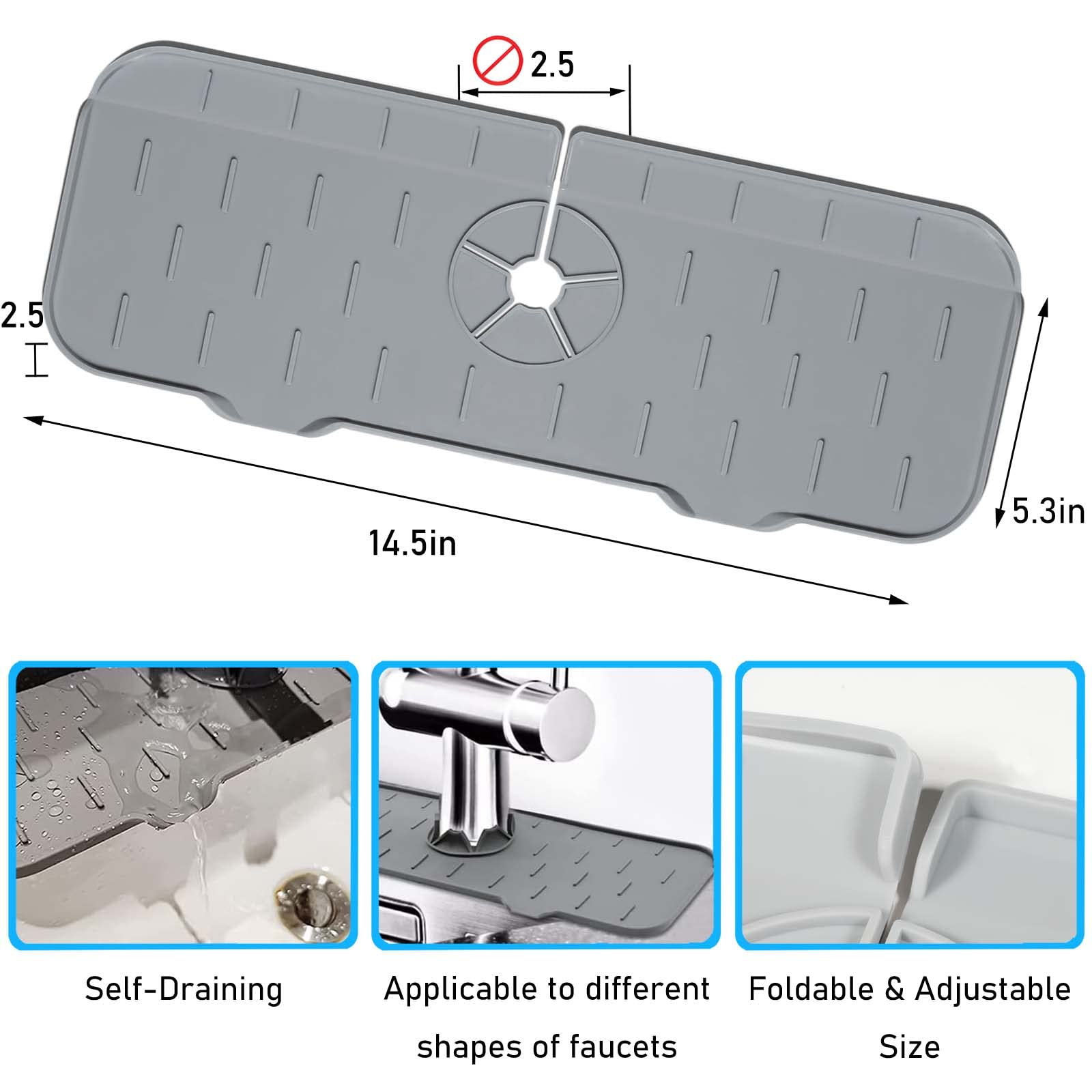 Silicone Faucet Handle Drip Catcher Mat, Kitchen Faucet Sink Splash Guard Catcher Tray, Sink Draining Pad Behind Faucet, Drying Mat Countertop Protection for Kitchen Bathroom
