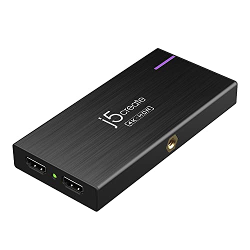 j5create 4K Game Video Capture Card with PD 60W Pass-Through Charging, Stream and Record 4K Video on PS5, PS4, Xbox, Switch, Work with OBS, Twitch, YouTube (JVA14)