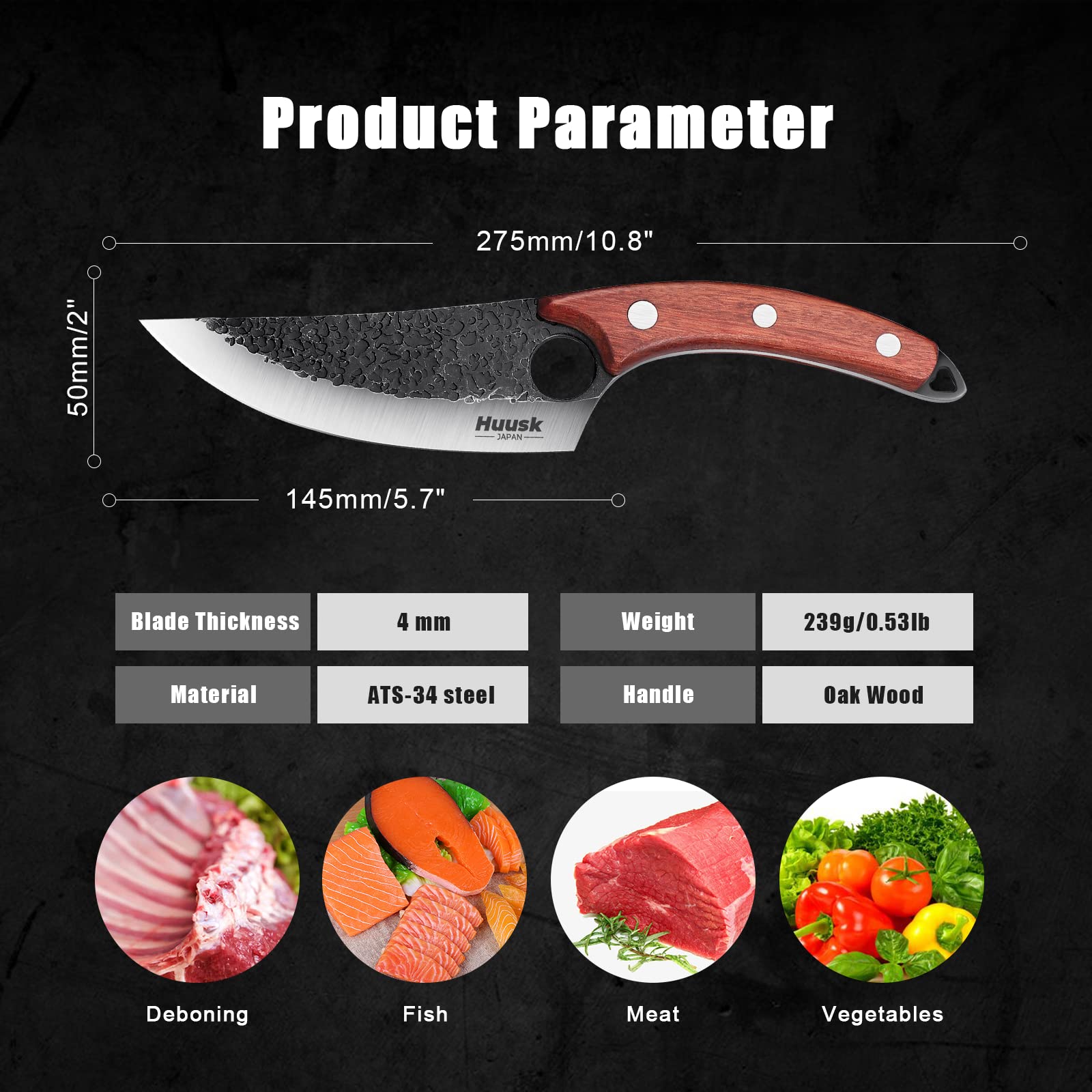Huusk Chef Knives Bundle with Brisket Slicing Knife with Leather Sheath and Gift Box