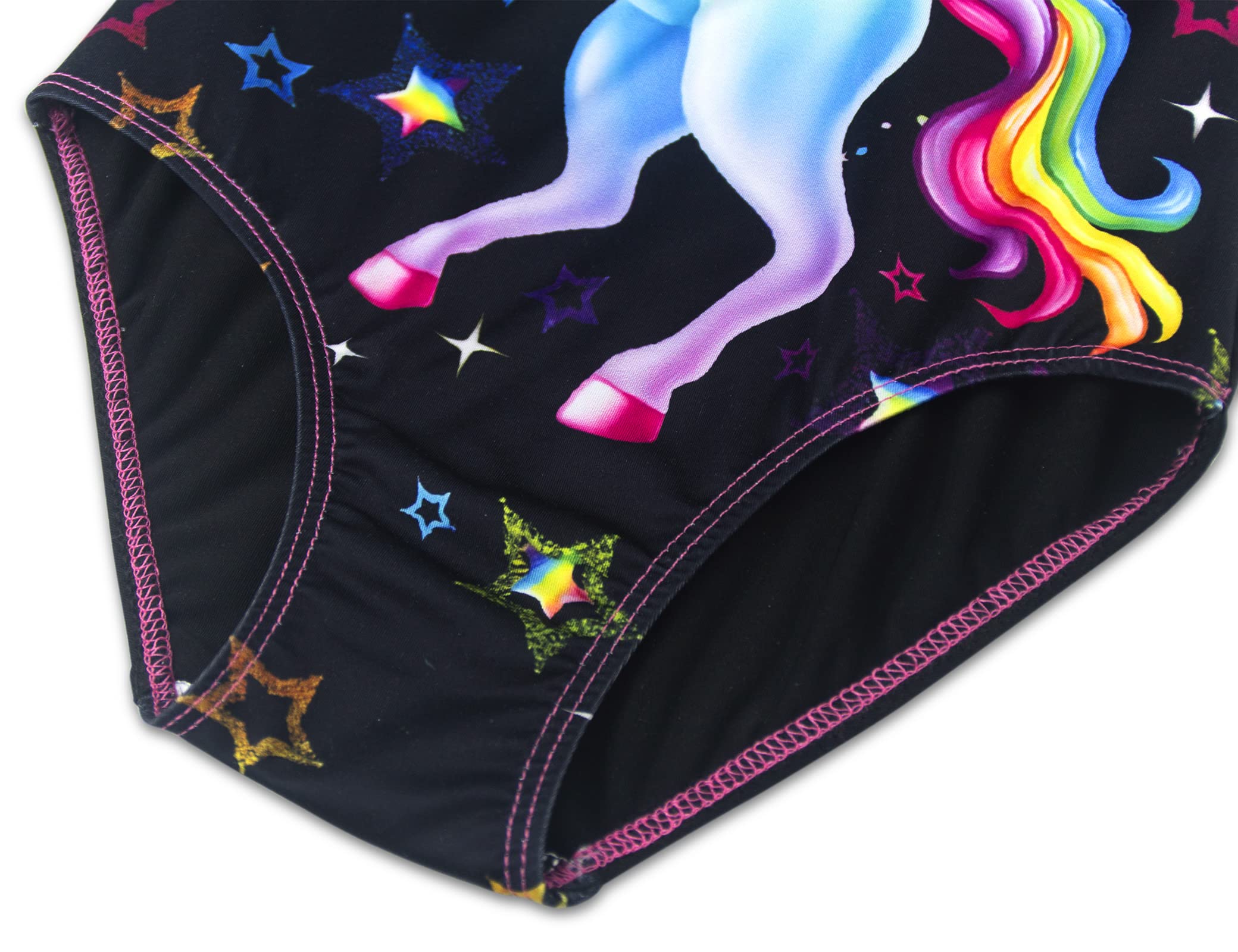 Jinhiteam Leotards for Girls Gymnastics Size 7-8 Years Old Black Unicorn Stars Printed Tumbling Outfit Practice Bodysuit
