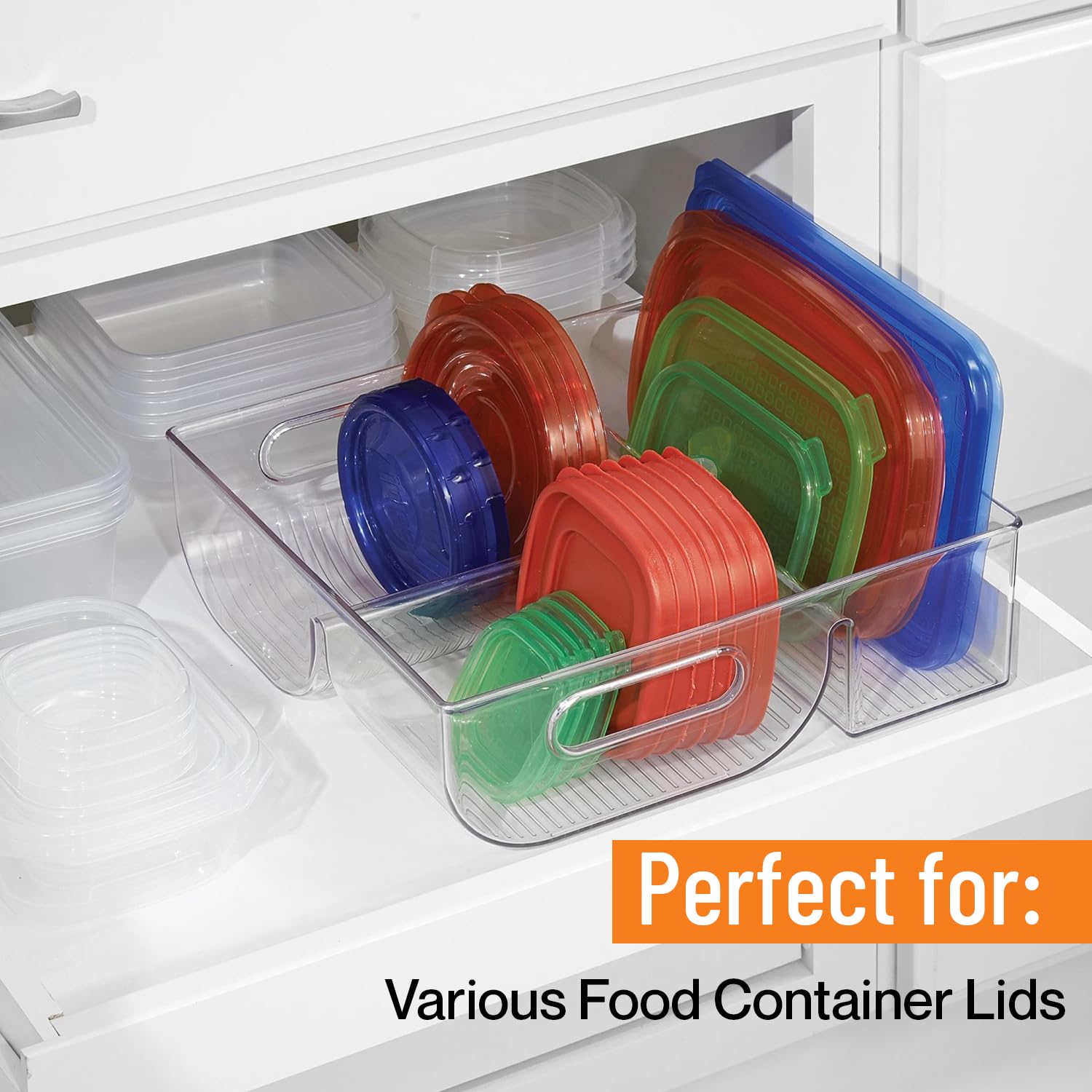Food Container Lid Organizer, Large Clear Lid Organizer for Kitchen Cabinets, Kitchen Organization or Pantry Organization and Storage