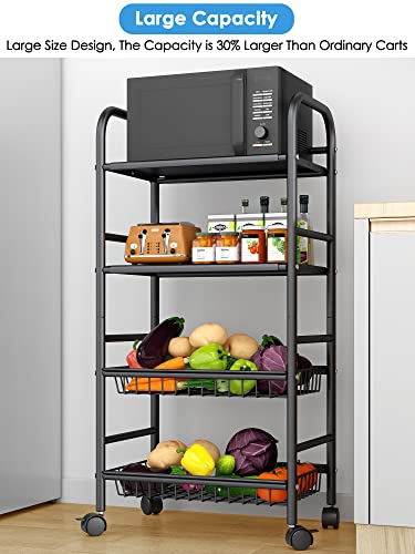 SZCSHOOL Microwave Cart, Rolling Cart Organizer Large Capacity, Microwave Cart with Storage, 4 Tier Rolling Cart, Metal Rolling Kitchen Cart, Rolling Storage Cart Sturdiness, Kitchen Storage Cart