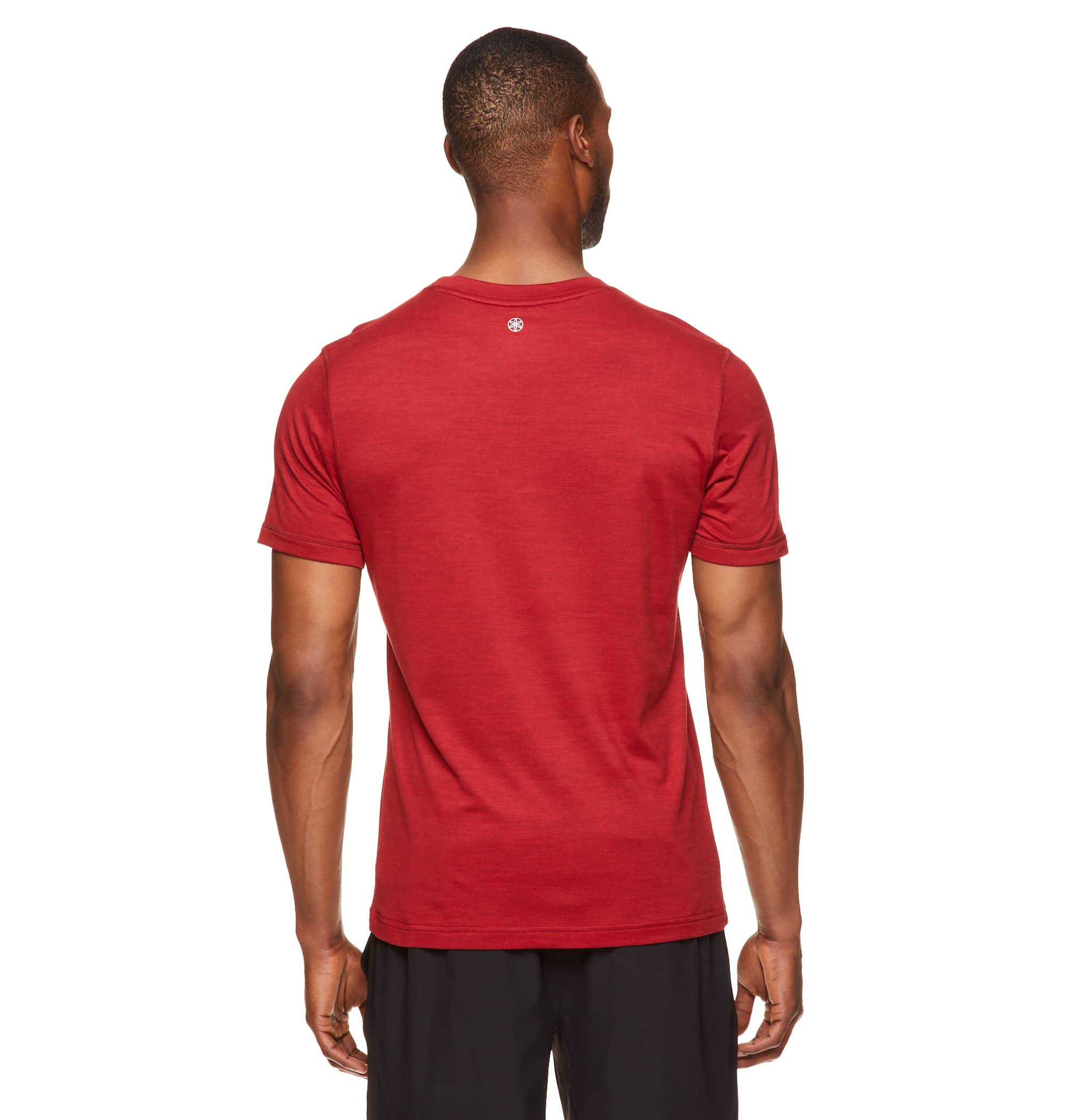 Gaiam Men's Everyday Basic Crew Neck T Shirt - Short Sleeve Yoga & Workout Top - Everyday Tomato Heather, Small