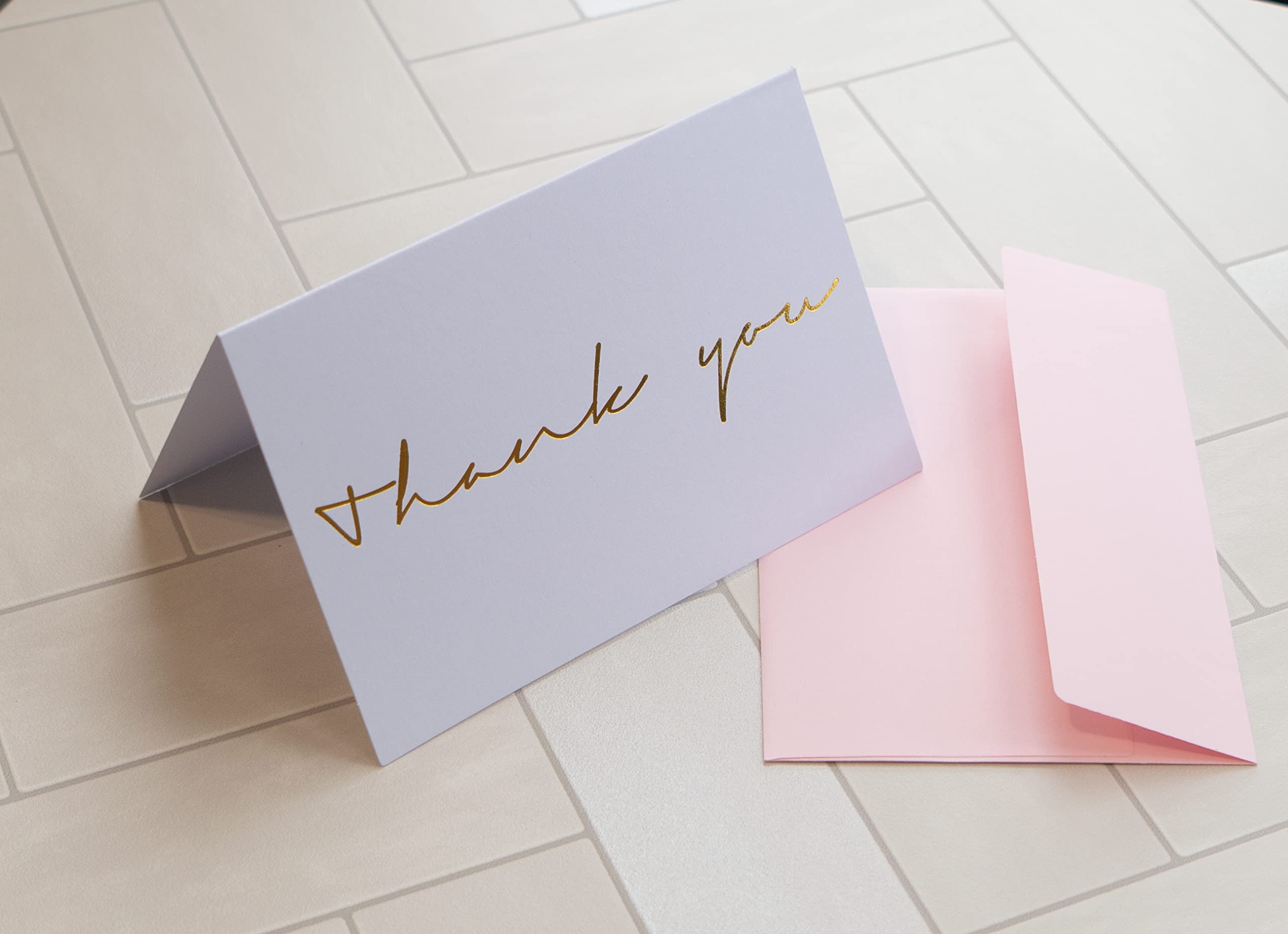 Gooji 4x6 Gold Foil Thank You Cards with Matching Peel-and-Seal Pink Envelopes (20-Pack)