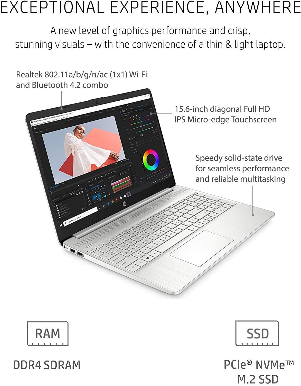HP 15.6 Inch FHD Laptop, IPS Touchscreen Display, 11th Gen Intel Core i7-1165G7, 32GB DDR4 RAM, 1TB PCIe SSD, Wi-Fi 5, Windows 11 Home, Bundle with JAWFOAL