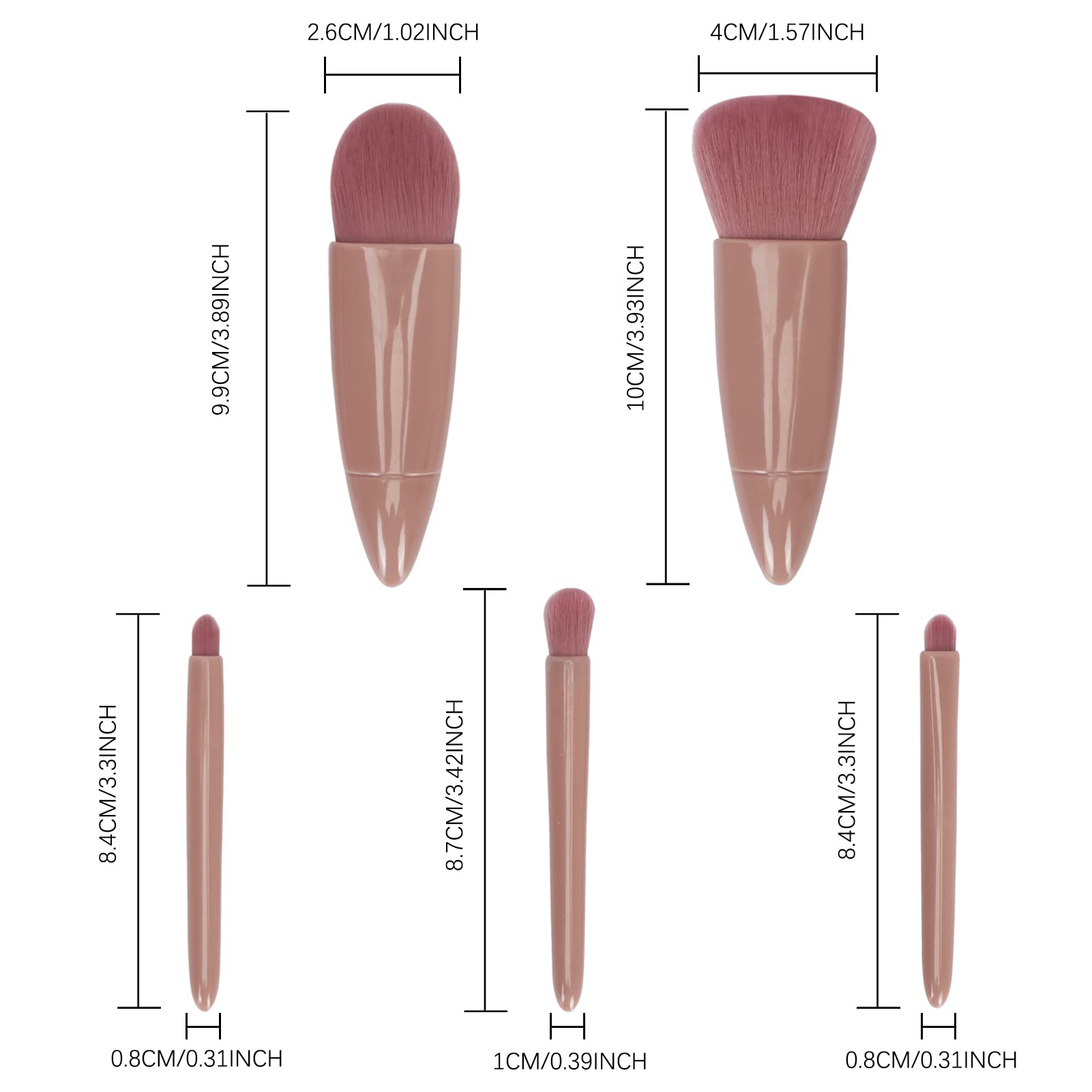 GoodSing Travel Makeup Brush Set, 5PCS Makeup Brushes and A Portable Cosmetic Brush Case With Mirror, Face Eyeshadow Brush For Foundation Powder, Blush Pink