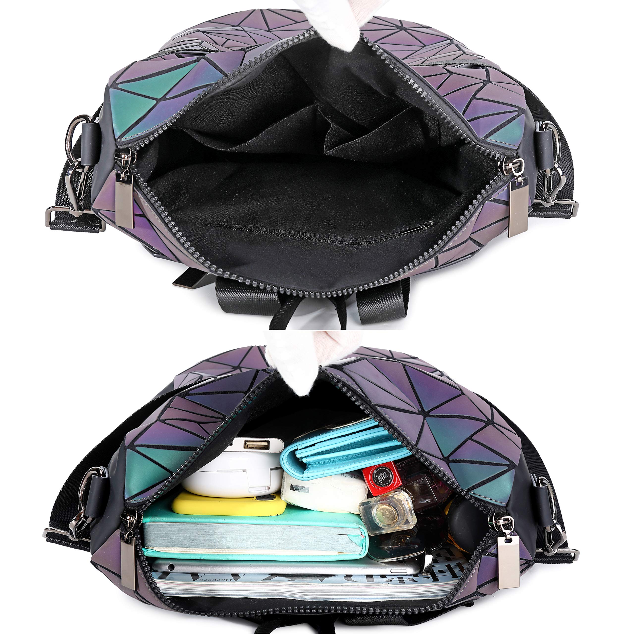 FZChenrry Geometric Backpack Luminous Backpacks Holographic Reflective Bag Lumikay Bags Irredescent Large Rainbow Purses Wallet Set B6