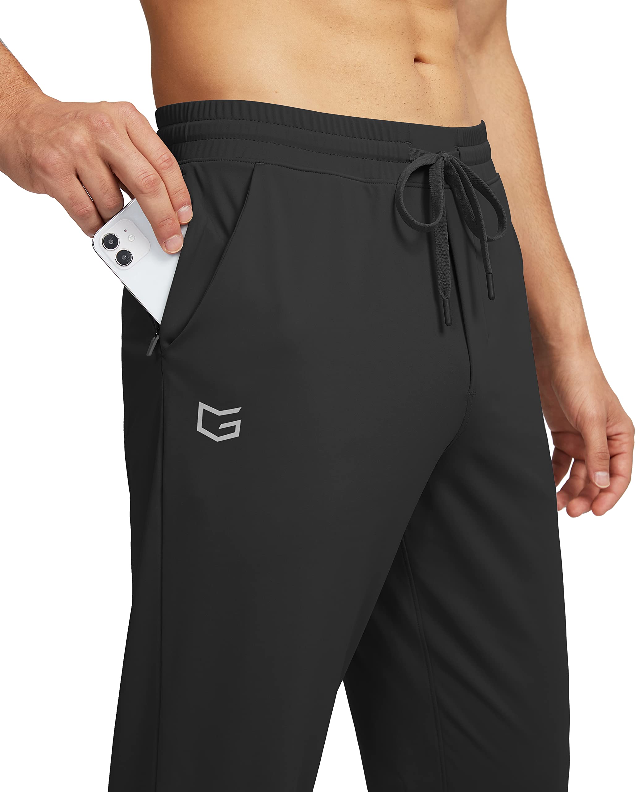 G Gradual Men's Sweatpants with Zipper Pockets Tapered Track Athletic Pants for Men Running, Exercise, Workout (2 Pack: Black/Silver Grey, Medium)