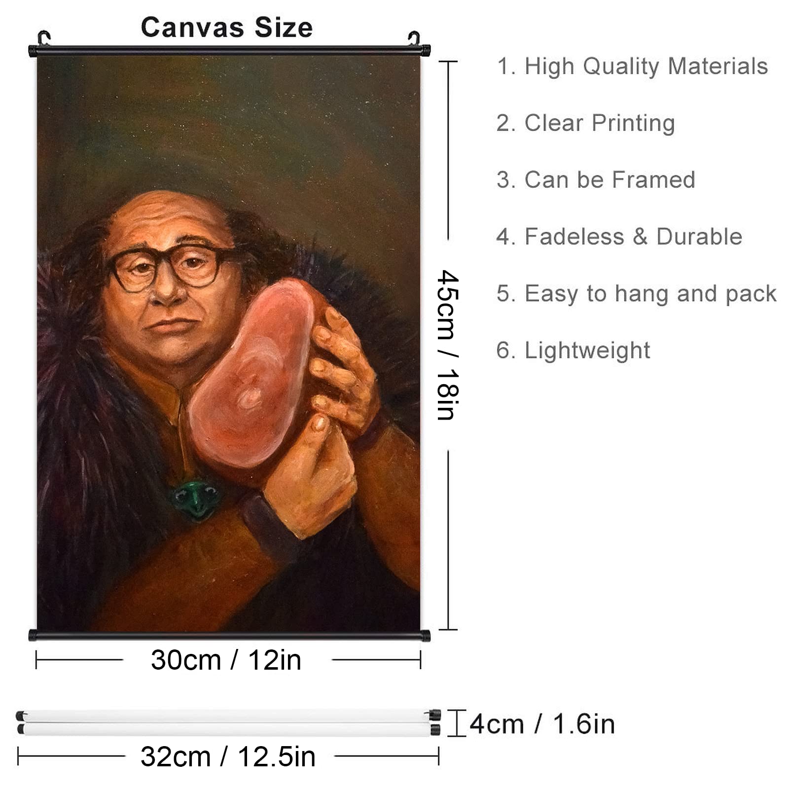 Geetez Danny Devito and His Beloved Ham Poster, It's Always Sunny Poster Wall Hanging Scroll Canvas, Painting Art for Home Office Bedroom Decoration - 12x18 Inch