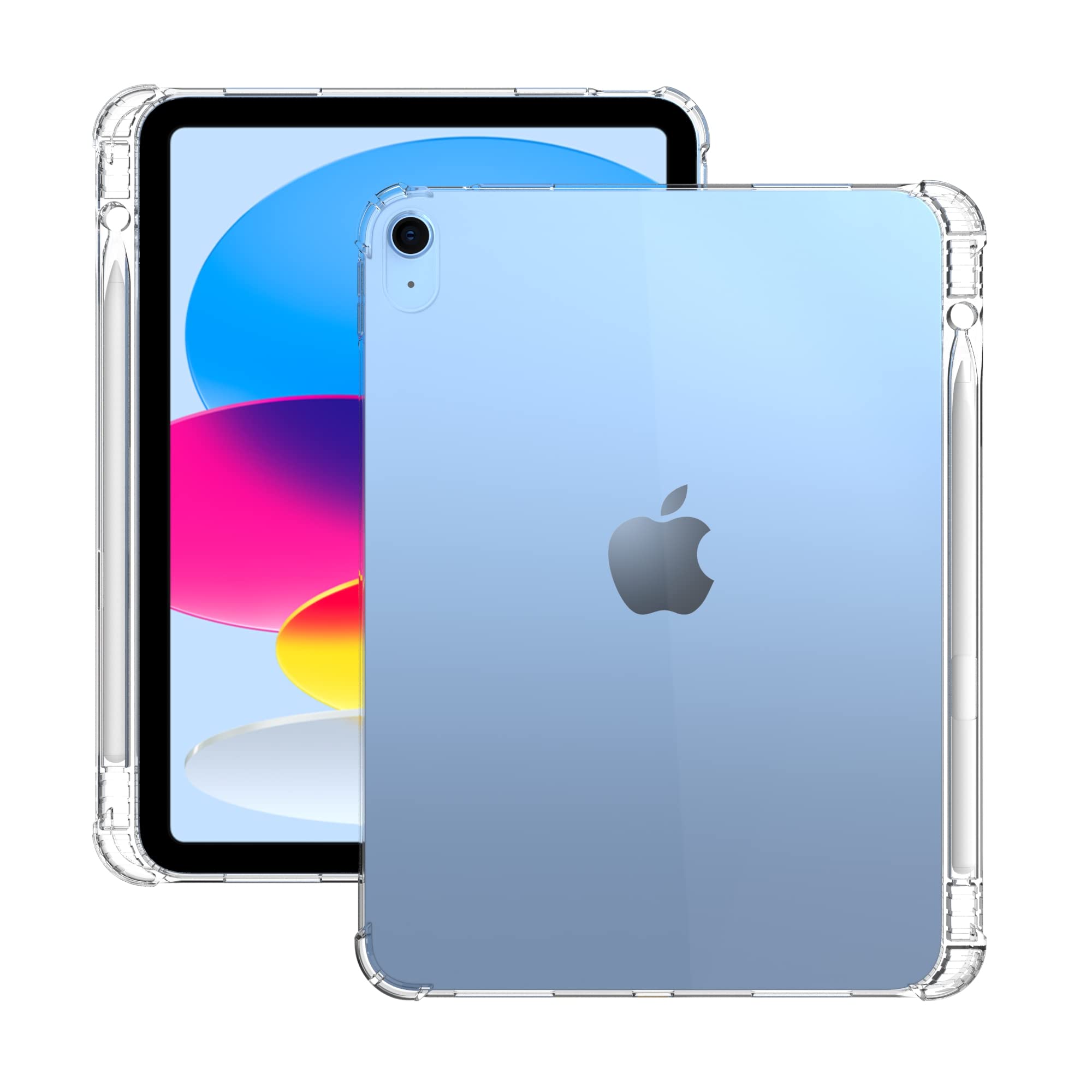 Henology for iPad 10th Generation Case Clear, [Military Grade Protection] [Not Yellowing] Shockproof Phone Case for Apple iPad 10 2022 (Pencil Holder Clear)
