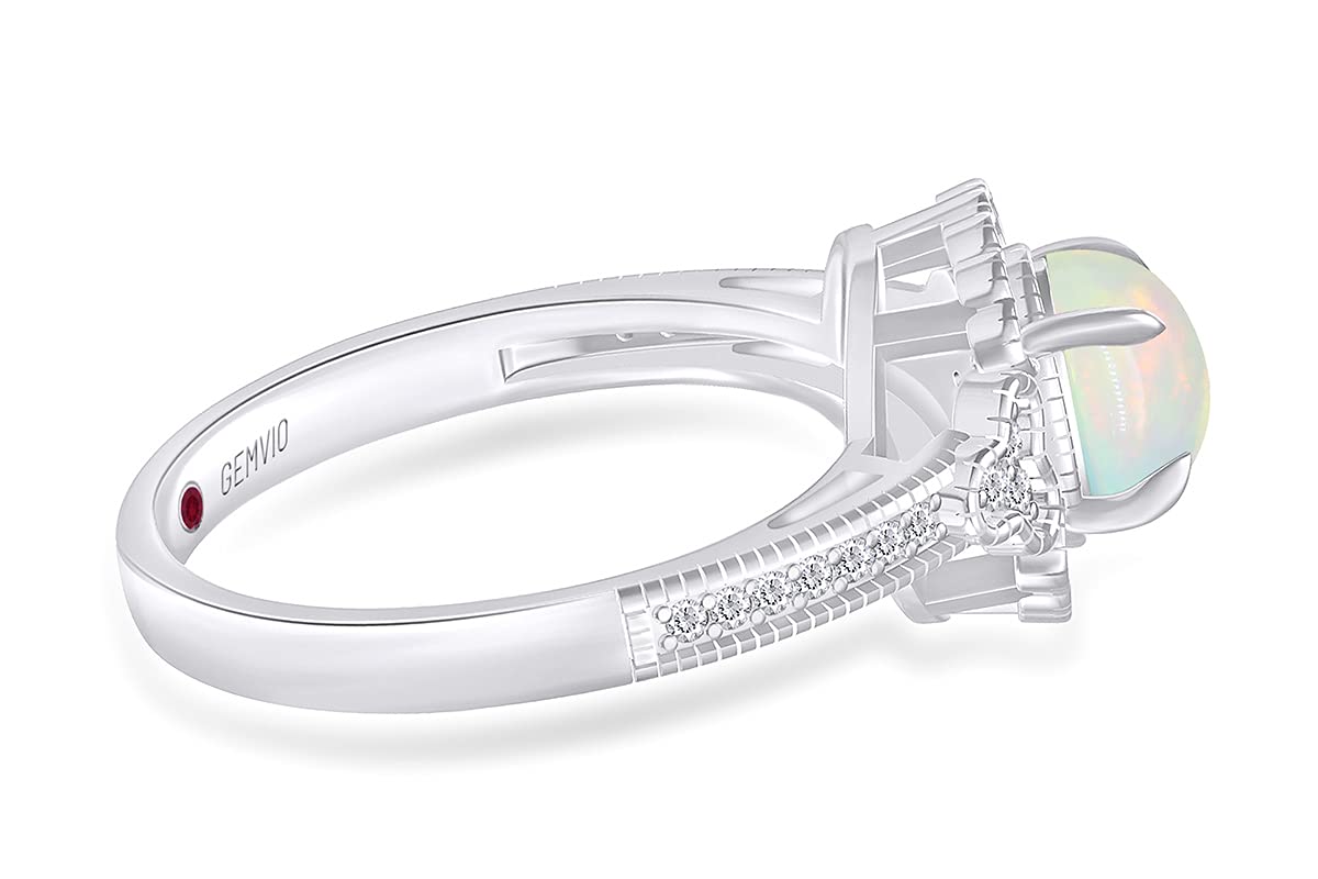 Gemvio Collection 3/4 CT 7X5MM Oval Cut Natural White Opal Gemstone With Diamond Frame Vintage-Style Ring In 14K Solid White Gold Engagement Wedding Ring (0.75Cttw)-8