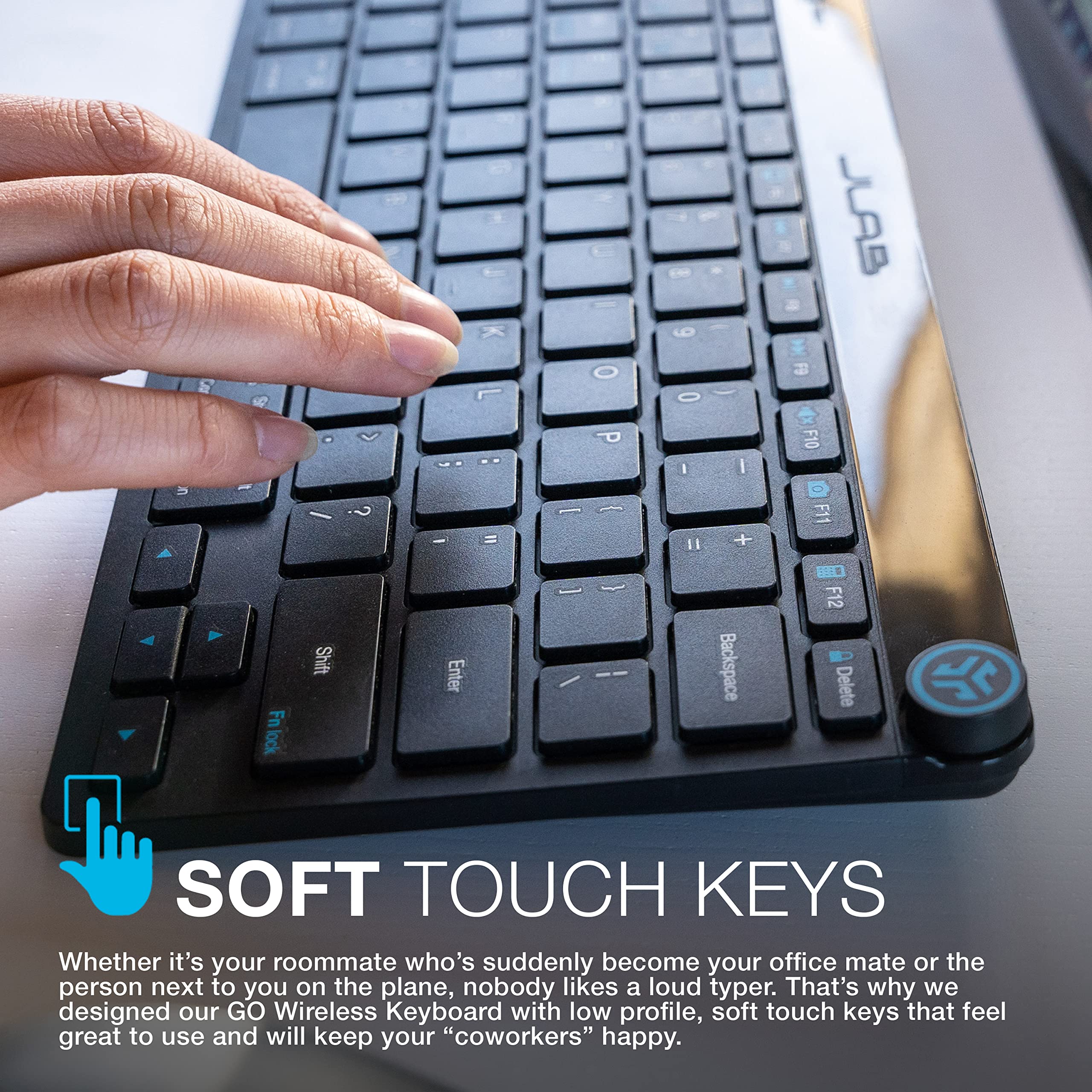 JLab Go Wireless Keyboard, Black, Connect Via Bluetooth or USB Wireless Dongle, Multi-Device Ultra-Compact for a Minimalist or Portable Set-Up (1 Pack)