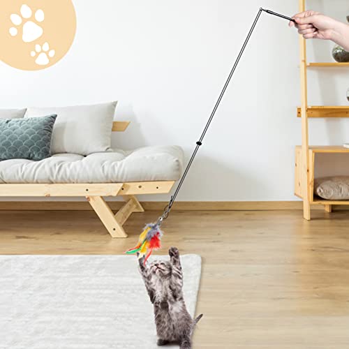 MEWTOGO Hanging Door Cat Toy, Retractable Interactive Cat Feather Toys with Super Suction Cup and 5 Replaceable Feathers, Suction Window Cat Teaser Toy for Indoor Cats Kitten Play Chase Exercise