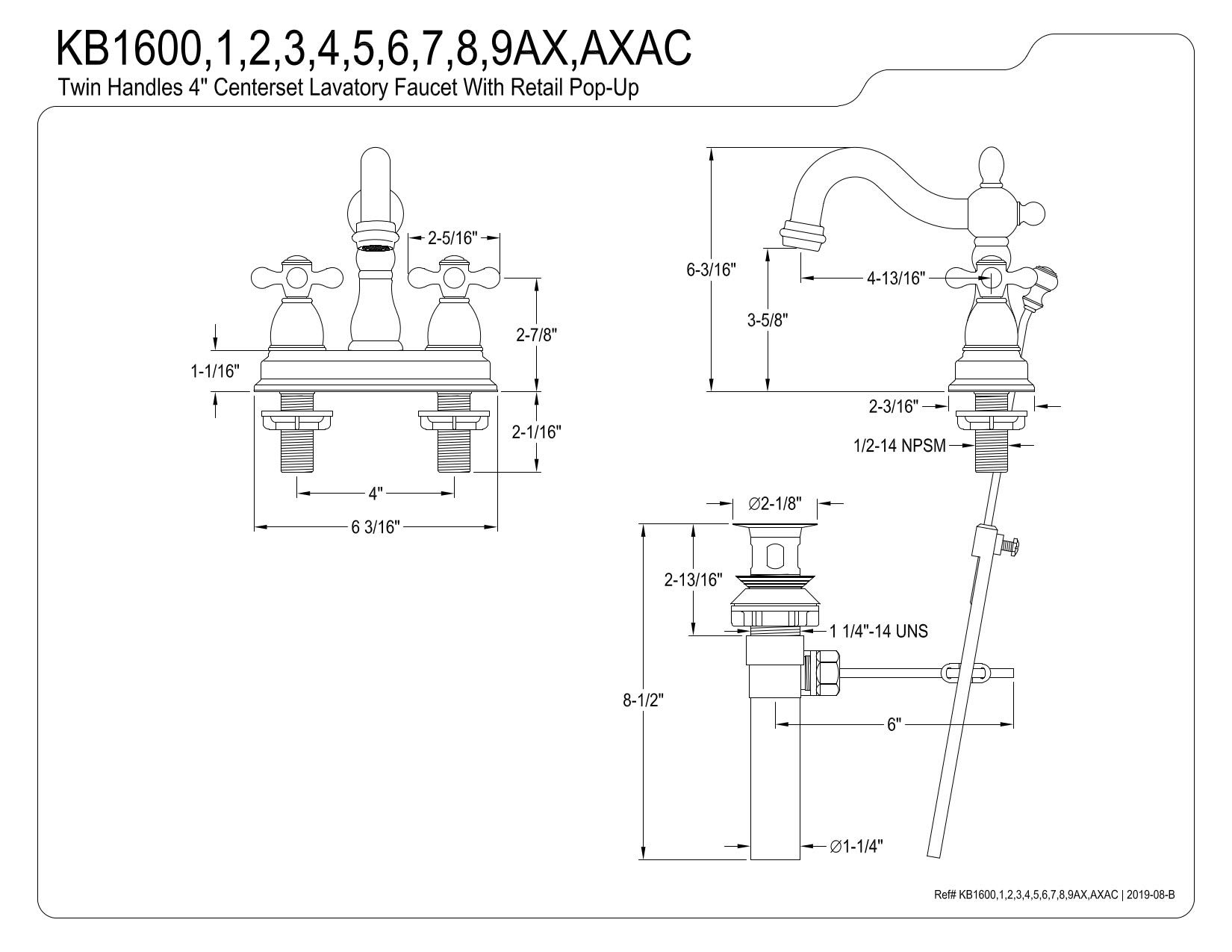 Kingston Brass KB1607AX 4 in. Centerset Bathroom Faucet, Brushed Brass