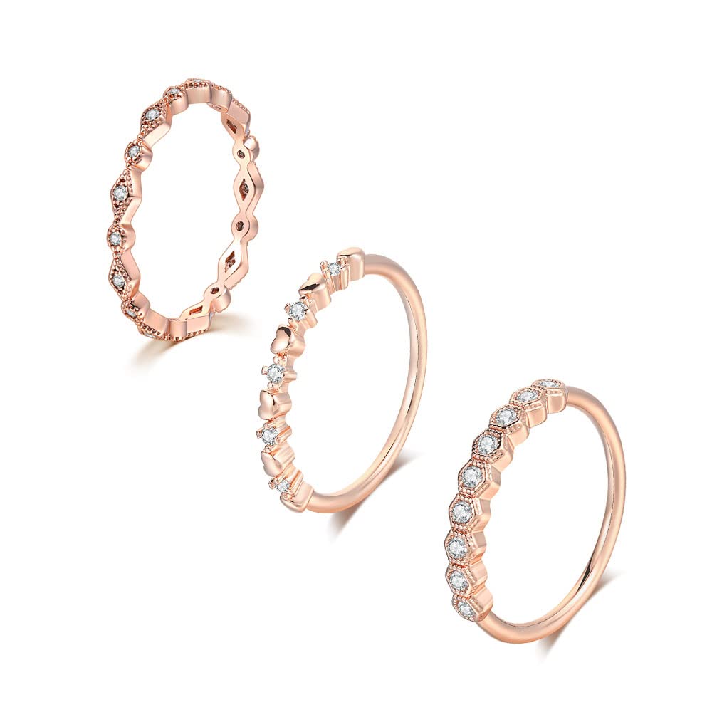 GALANI 18K Rose Gold Plated Eternity Engagement Ring Set Zirconia Stacking Rings for Women Size 6