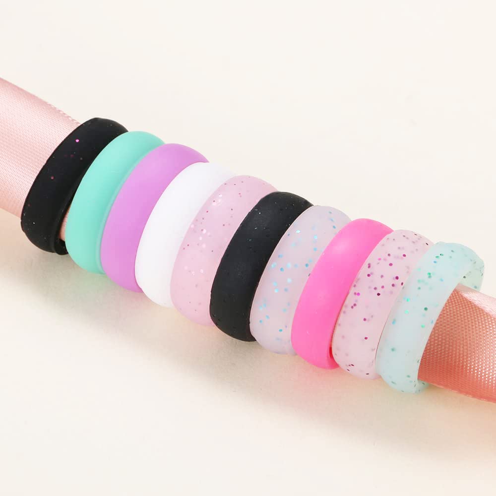 GALANI Silicone Wedding Rings Set for Women Glitter Silicone Stacking Rings for Engagment Promise Friendship Love Size 8