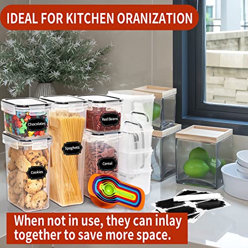 Skroam 14 Pack Airtight Food Storage Containers for Kitchen Pantry Organization and Storage, BPA Free Plastic Canister Set with Lids, Cereal, Flour & Sugar Containers- Spoon Set, Labels & Marker