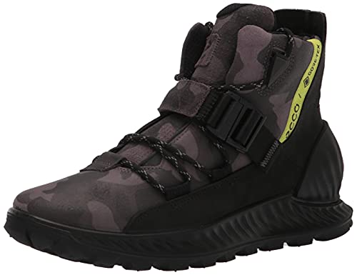 ECCO Men's Exostrike Gore-TEX Waterproof Buckle Hiking Boot, Titanium/Black, 10-10.5
