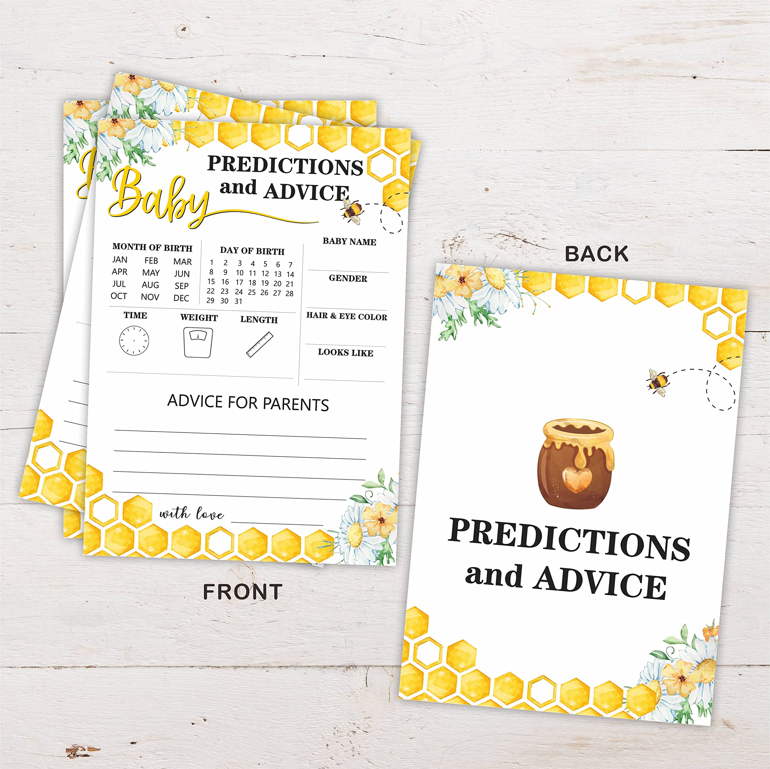 Honey Bee Themed Baby Shower Game Cards, Predictions and Advice double sided - 30 in pack (5 X 7 inches)-(BABYYX-002)