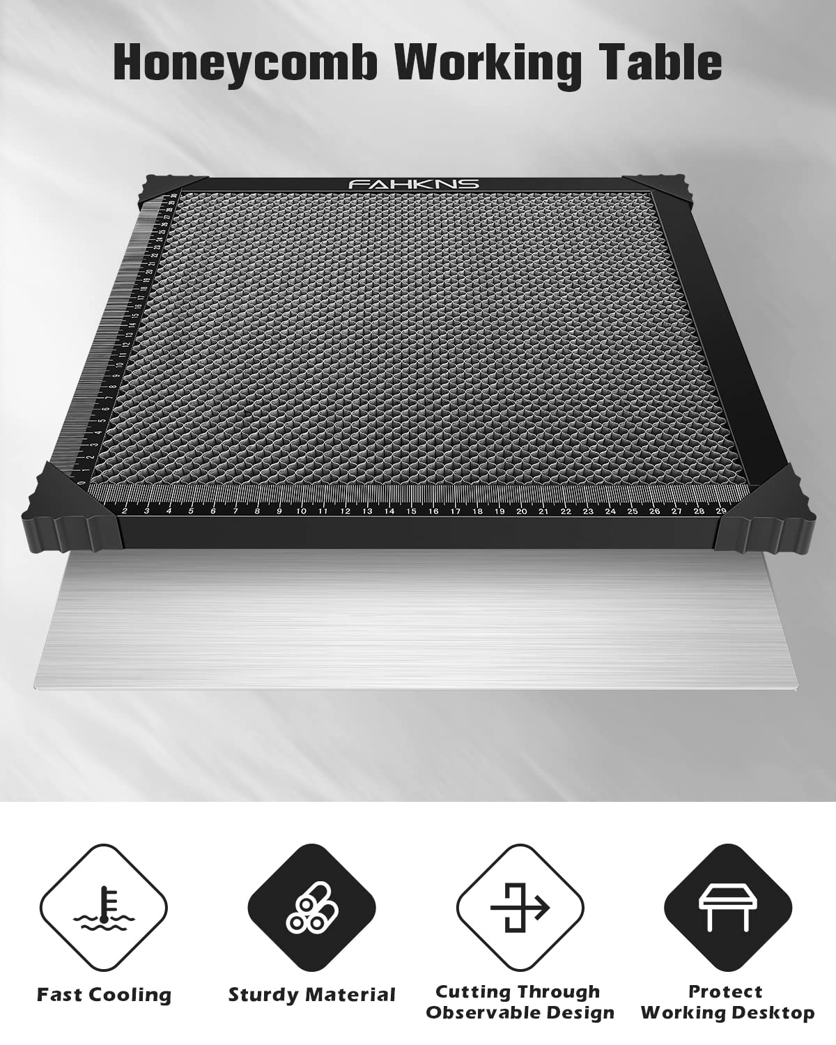 FAHKNS Honeycomb Working Table, 13.8"x13.8"x0.87" Honeycomb Laser Bed for Most Laser Engravers, for Fast Heat Dissipation and Table-Protecting with Aluminum Plate