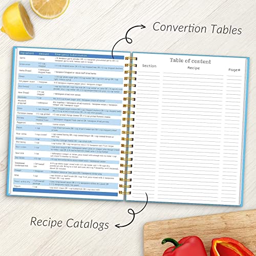 LuBudingJoy Blank Recipe Notebook to Write in Your Own Recipes, Full Page Sprial Hardcover Personal Recipe Organise, Recipe Journal Hold 140 Recipes (Cerulean)
