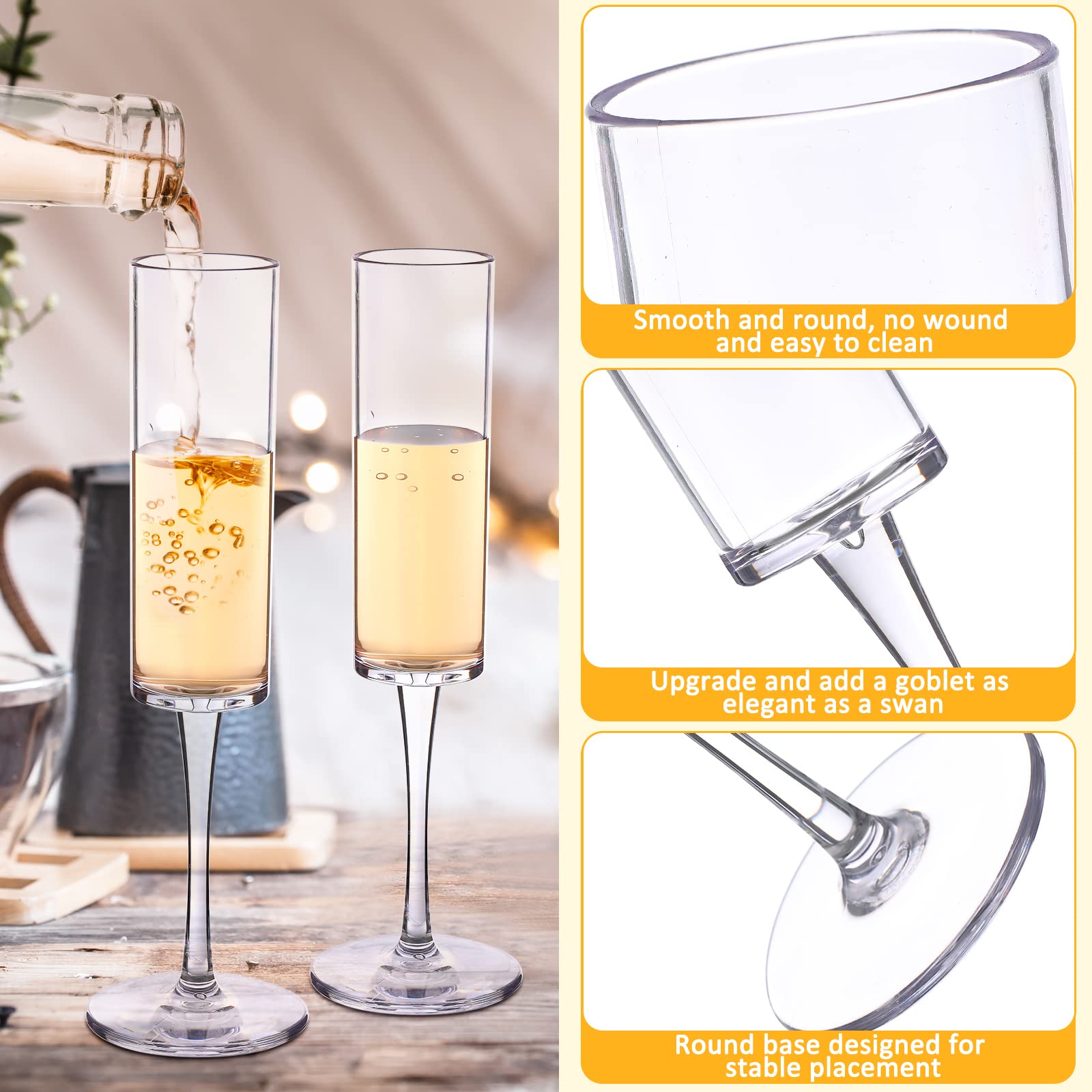 Gerrii 6 oz Acrylic Stemmed Champagne Flutes Unbreakable Plastic Champagne Glasses Reusable Wine Toasting Goblets Crystal Disposable Cocktail Cups for Party, Wedding, Birthday (Clear,18 Pcs)