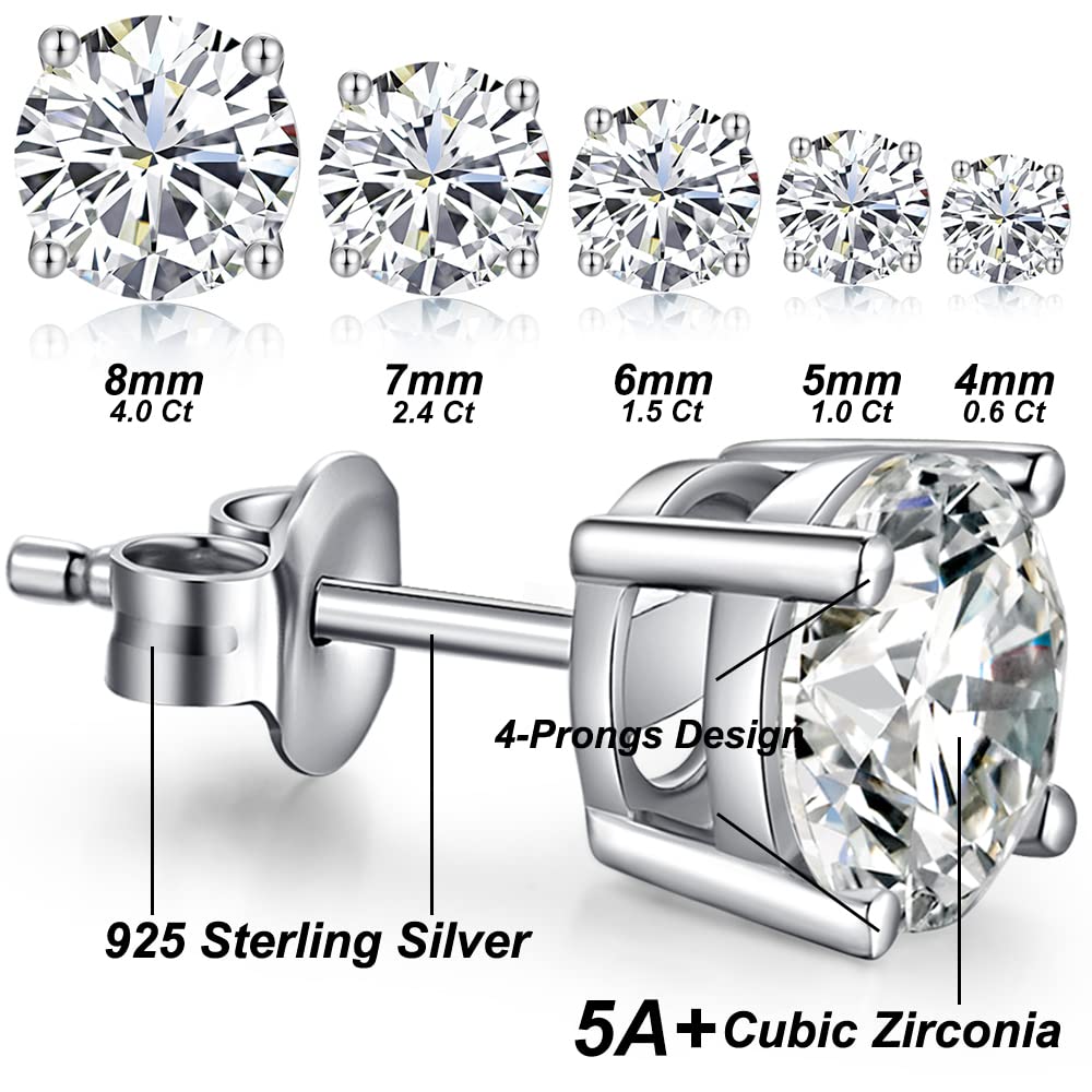 Diamond Studs Cubic Zirconia Earrings Sterling Silver Diamond Earrings ZowBinBin Cubic Zirconia Studs Silver CZ Stud Earrings for Women Diamond Stud Earrings Cubic Earrings Fake Diamond Earrings