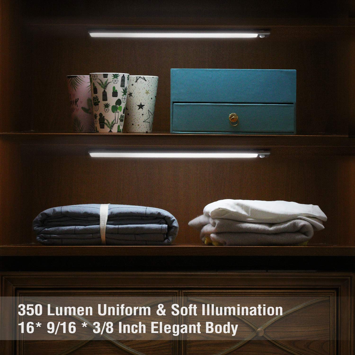 EverBrite Under Cabinet Lighting, 70 LED Under Counter Lighting, Wireless Motion Sensor Light, Ultra Thin LED Light Bar for Closet, Cabinet and Hallway, 350 Lumen, 6000K