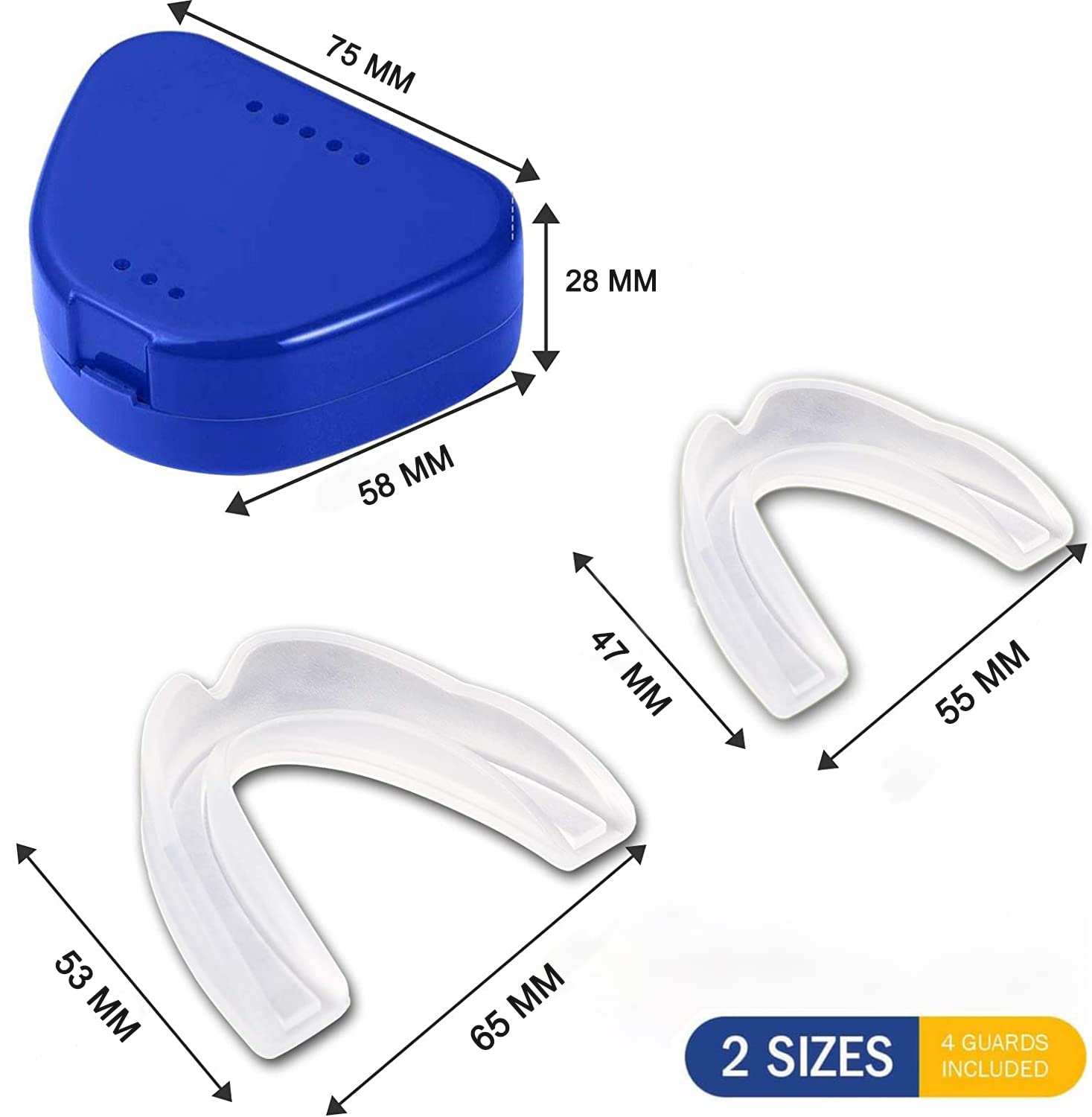 Mouth Guard for Teeth Grinding, Upgraded Moldable Dental Guard for Teeth Grinding at Night, Sleep Guards, Stops Bruxism & Clenching Teeth, Sport Athletic - Pack of 4
