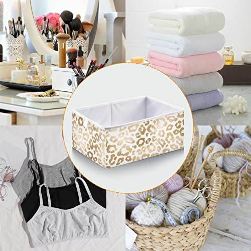 Golden Leopard Texture Storage Basket Storage Bin Rectangular Collapsible Toy Boxs Decorative Storage Boxes Organizer for Home Laundry Room