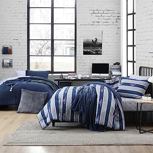 Nautica - Full Bed Set, Reversible Comforter Set, Includes Bonus Sham(s), Fitted Sheet, Pillowcase(s) and Laundry Bag, Dorm Room Essentials (Harmead Navy, Full)